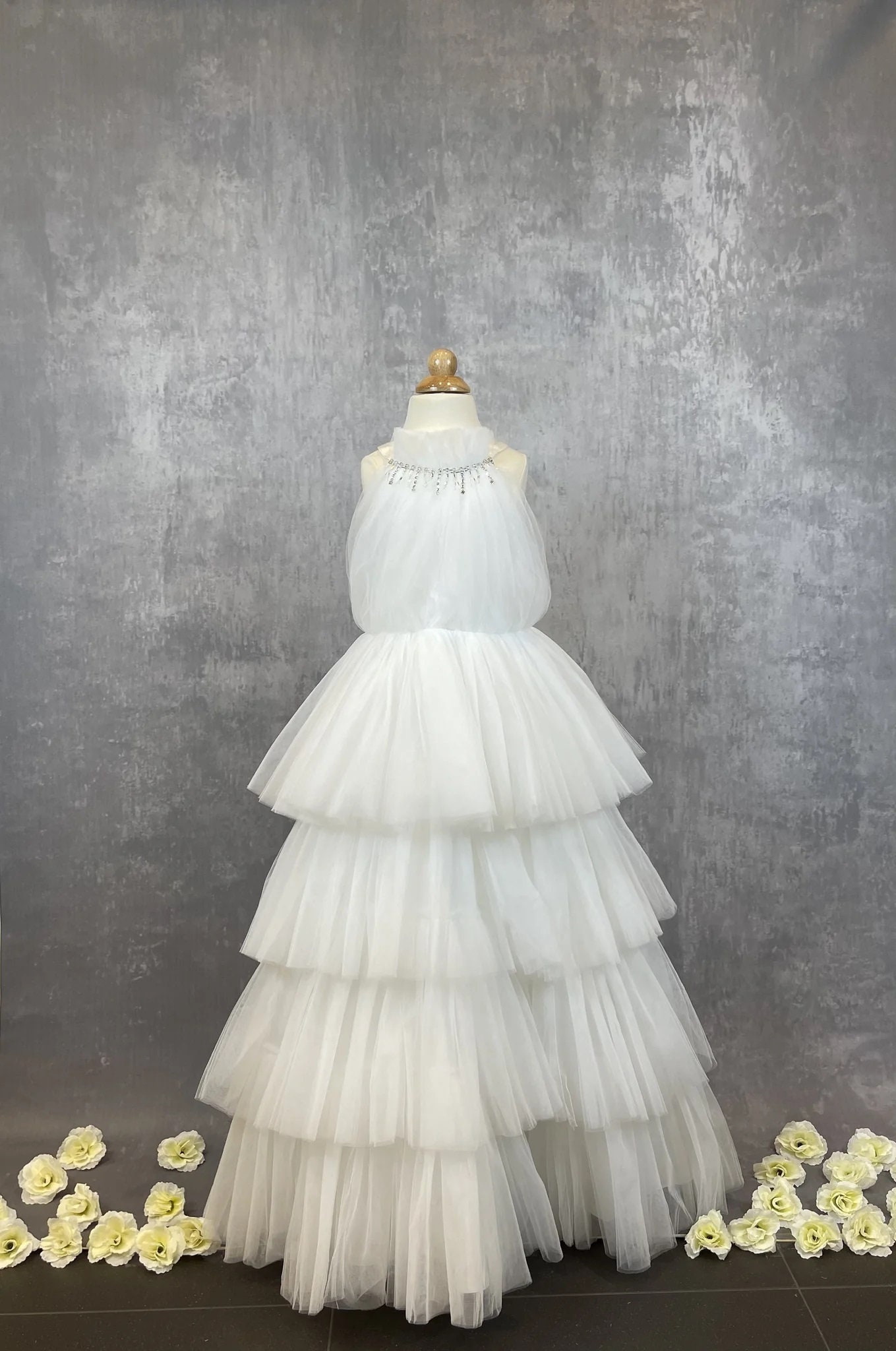 White Tulle Dress for Photoshoot, Multilayer Prom Dress , Ruffles Gown ...