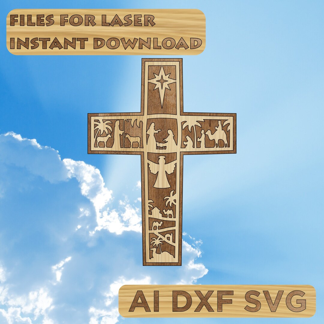Nativity Cross Religion SVG Laser Cut Scroll Saw Fret Saw - Etsy