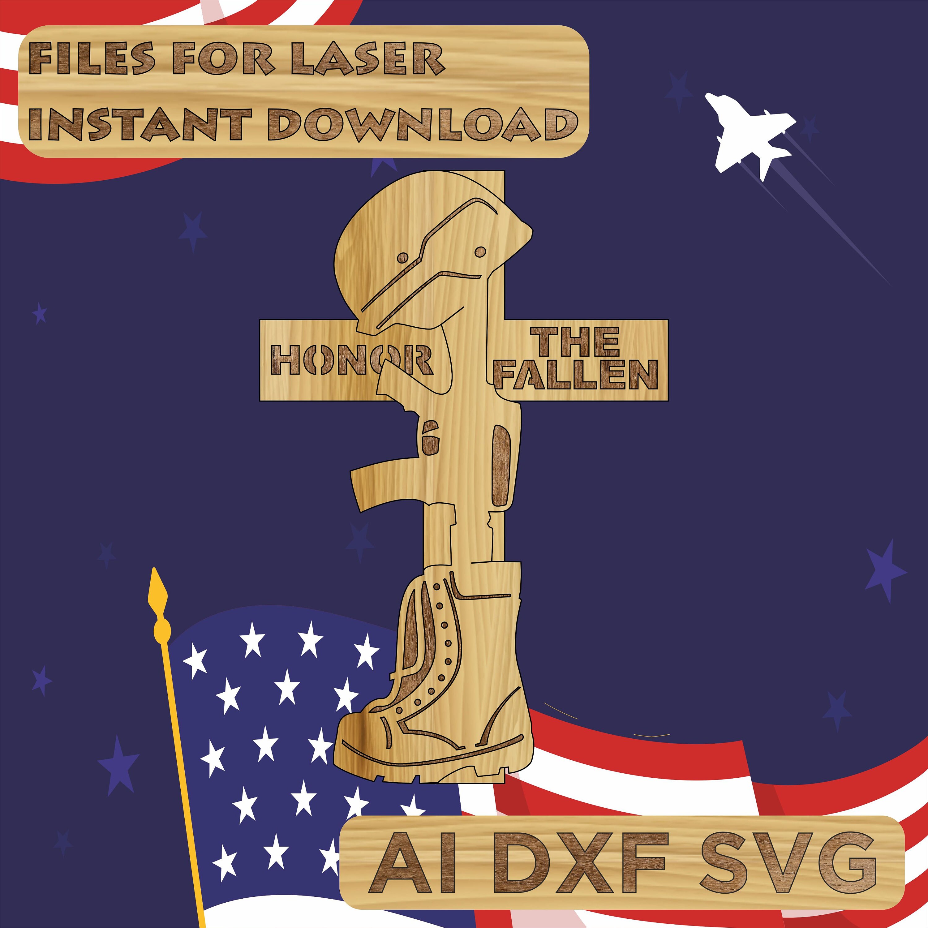 Fallen Soldier Cross Military SVG Laser Cut, Scroll Saw, Fret Saw ...