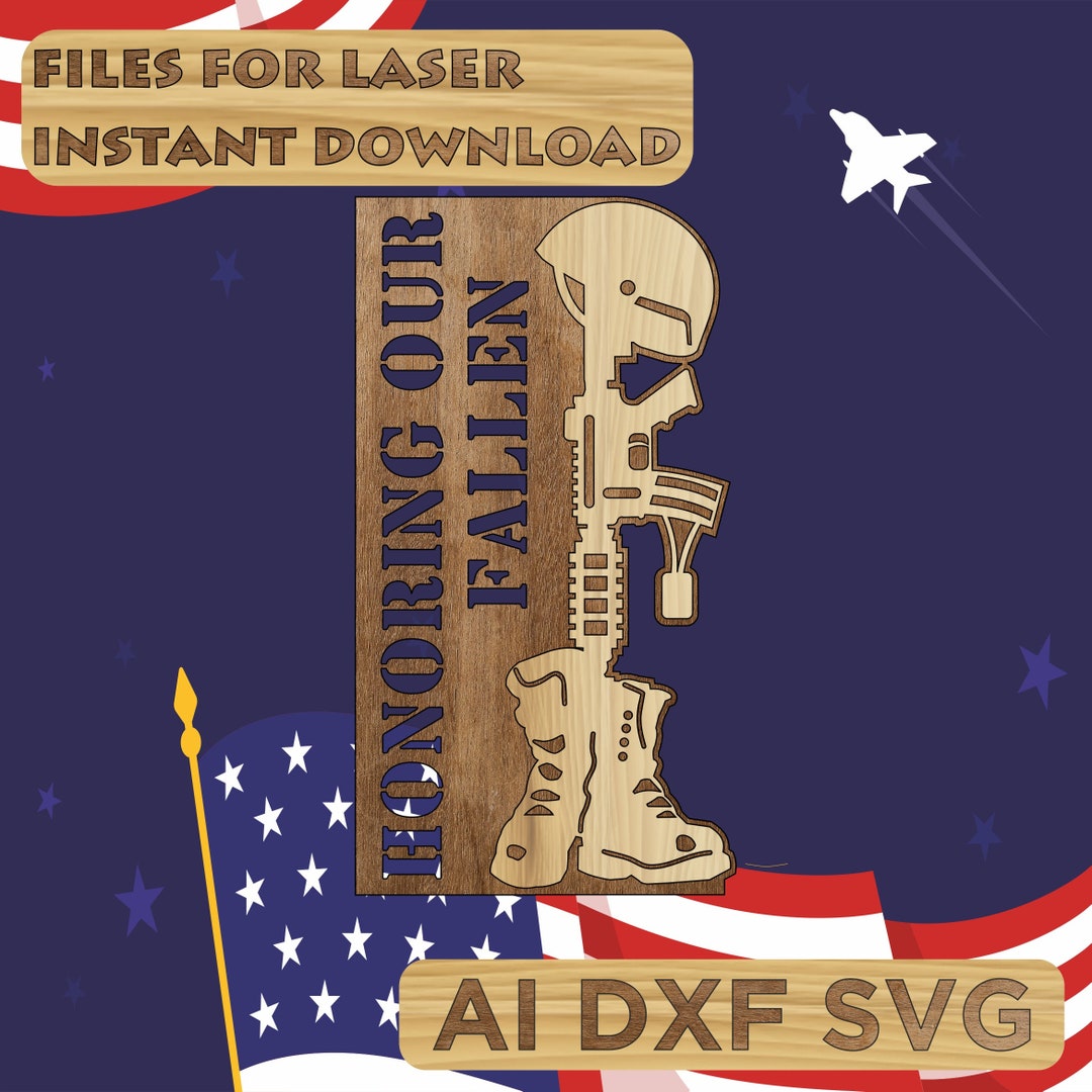 Fallen Soldier Battle Cross Military SVG Laser Cut, Scroll Saw, Fret ...