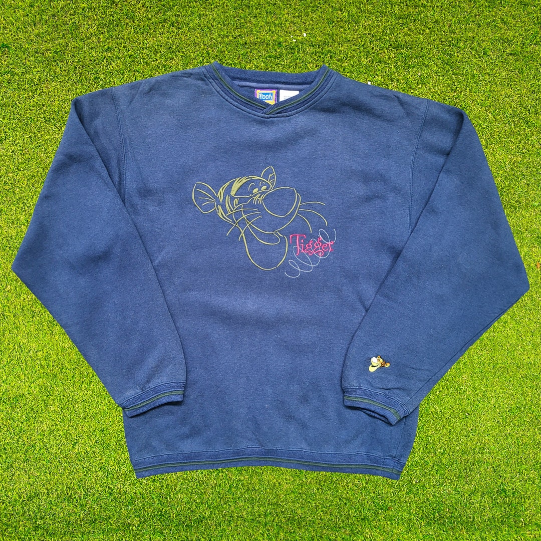 90s Winnie the Pooh Tigger Blue Embroidery Graphic Tigger the Tiger ...