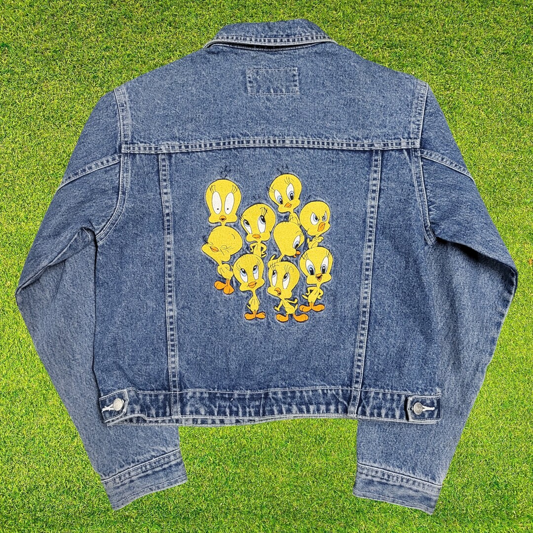 90s Looney Tunes Tweety Bird Jeans Jacket Back Hit Embroidery Denim ...