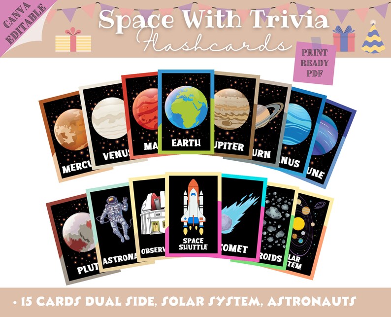 Space Flashcards for Kids Solar System Education Flash Cards - Etsy