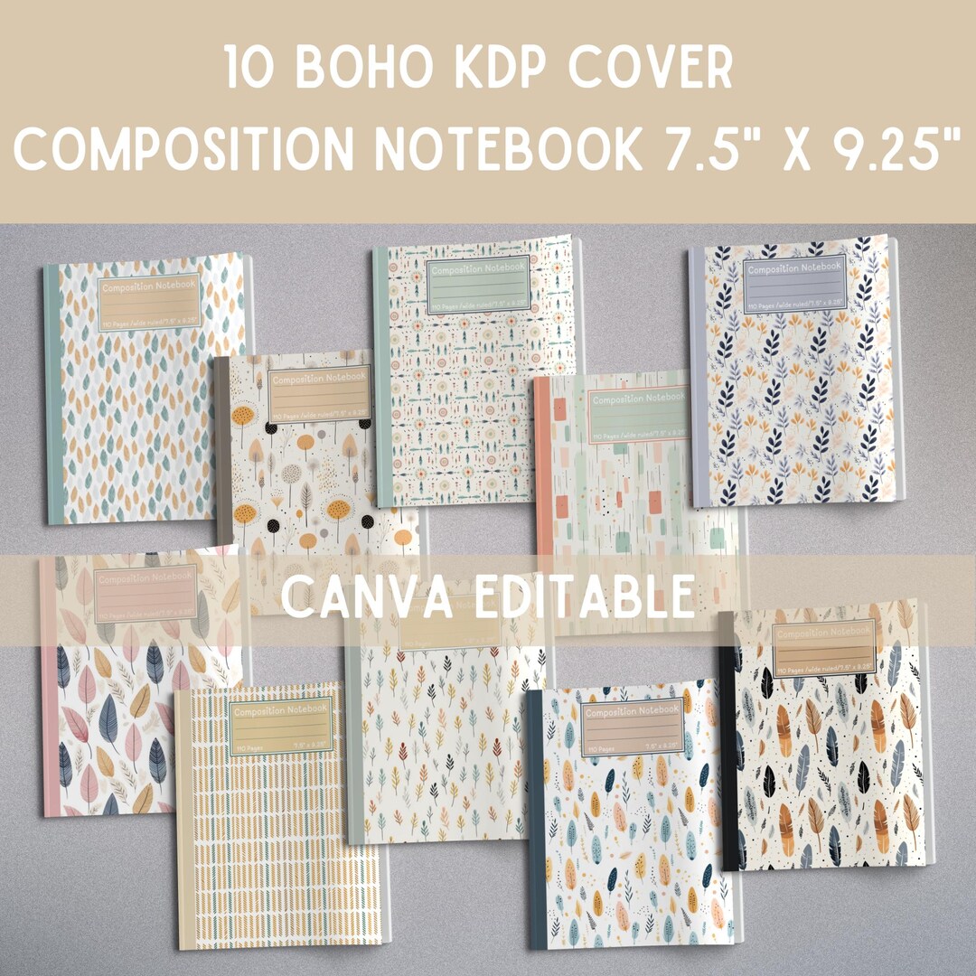 10 Canva Editable Template KDP Book Cover for Composition Notebook 110 ...