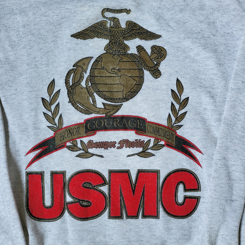 90's Santee USMC Marine Corps Graphic Sweatshirt Gray Big Graphic ...