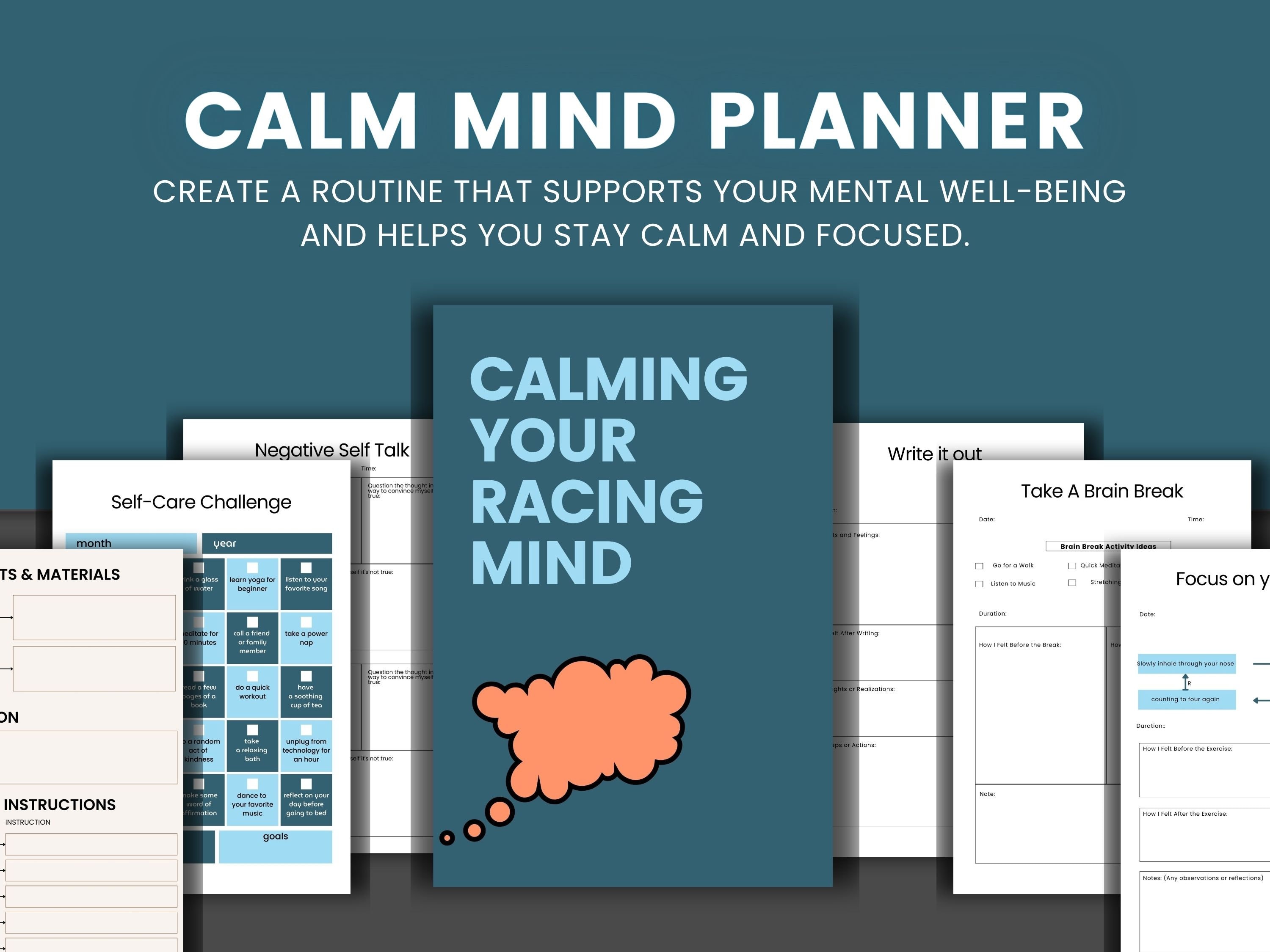 Mental Health Planner Printable Calm Your Mind Journal Digital ...