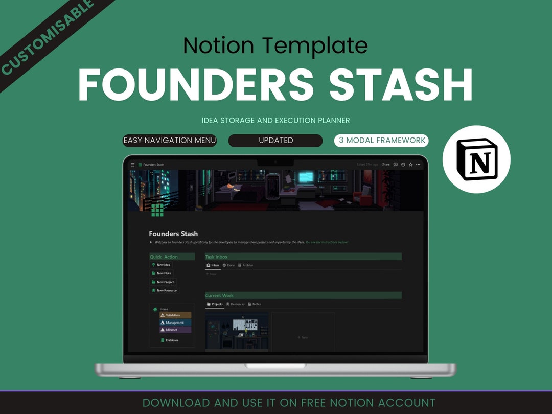 Founders Notion Project Planner: Notion Dashboard, Vision Board, Notion ...