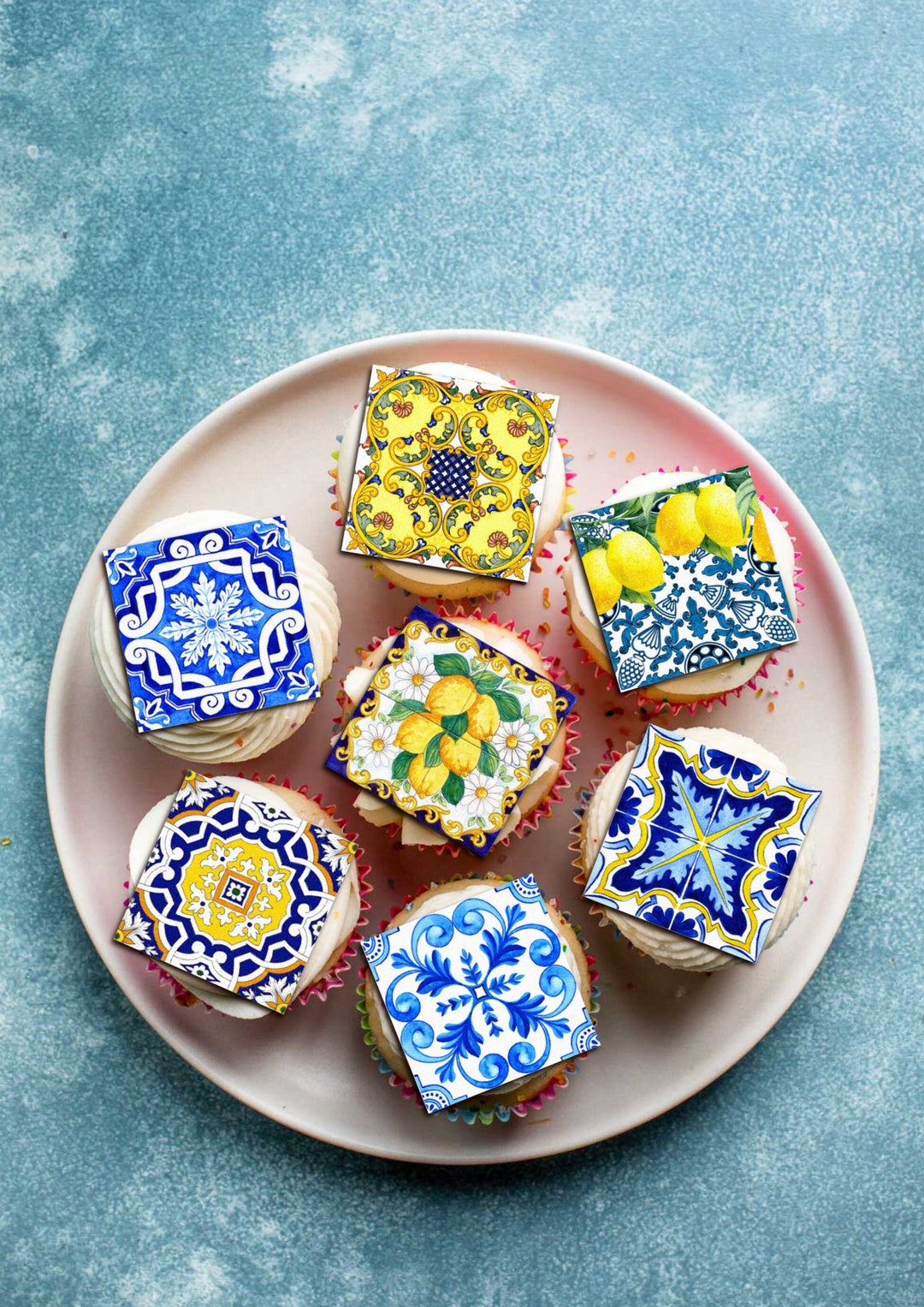 Edible Lemon Positano Tile Cupcake Toppers Uncut Icing Sheet - Etsy