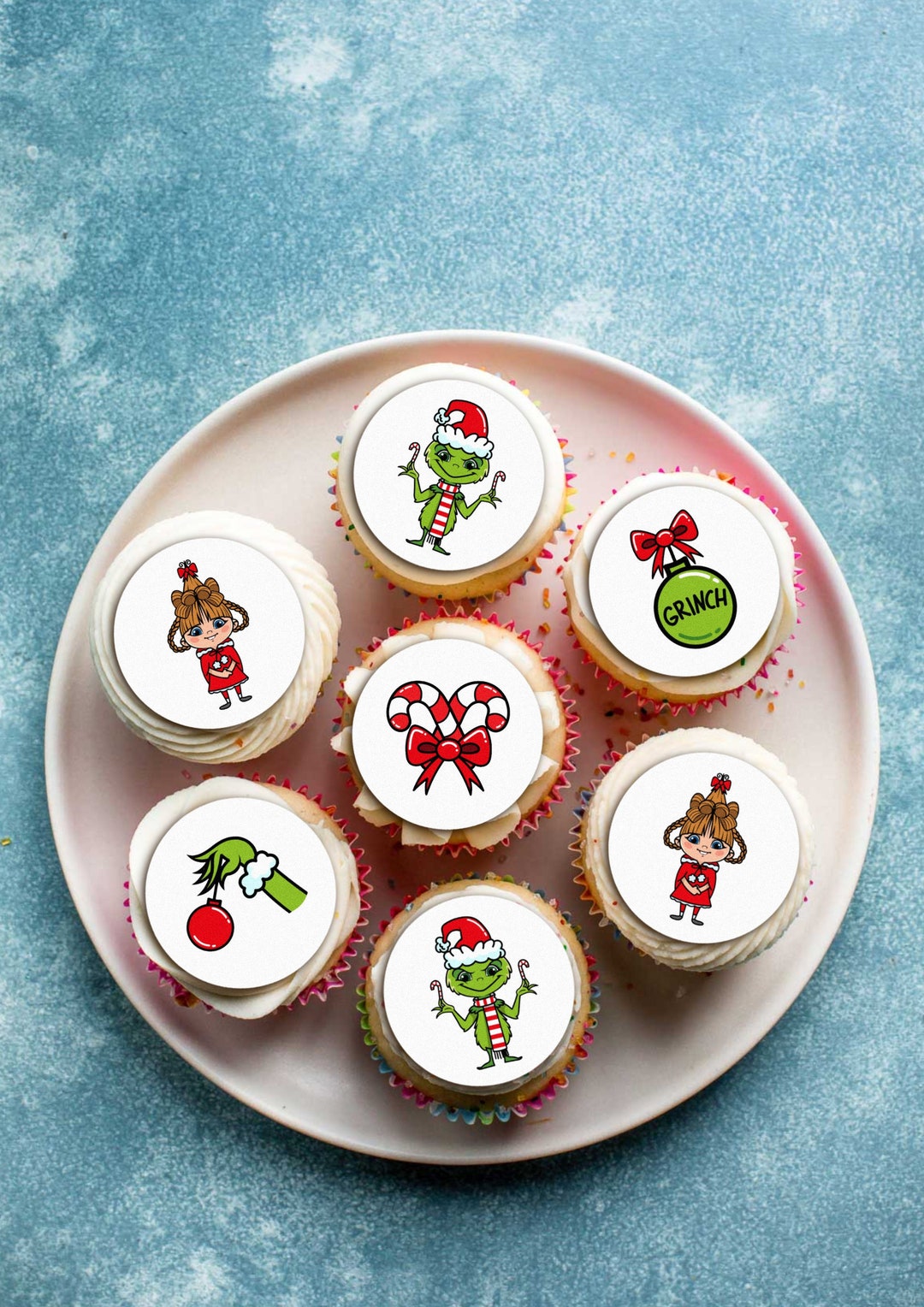 Edible Grinch Cupcake Toppers Pre-cut Icing Sheet 15 X 5cm Circles - Etsy