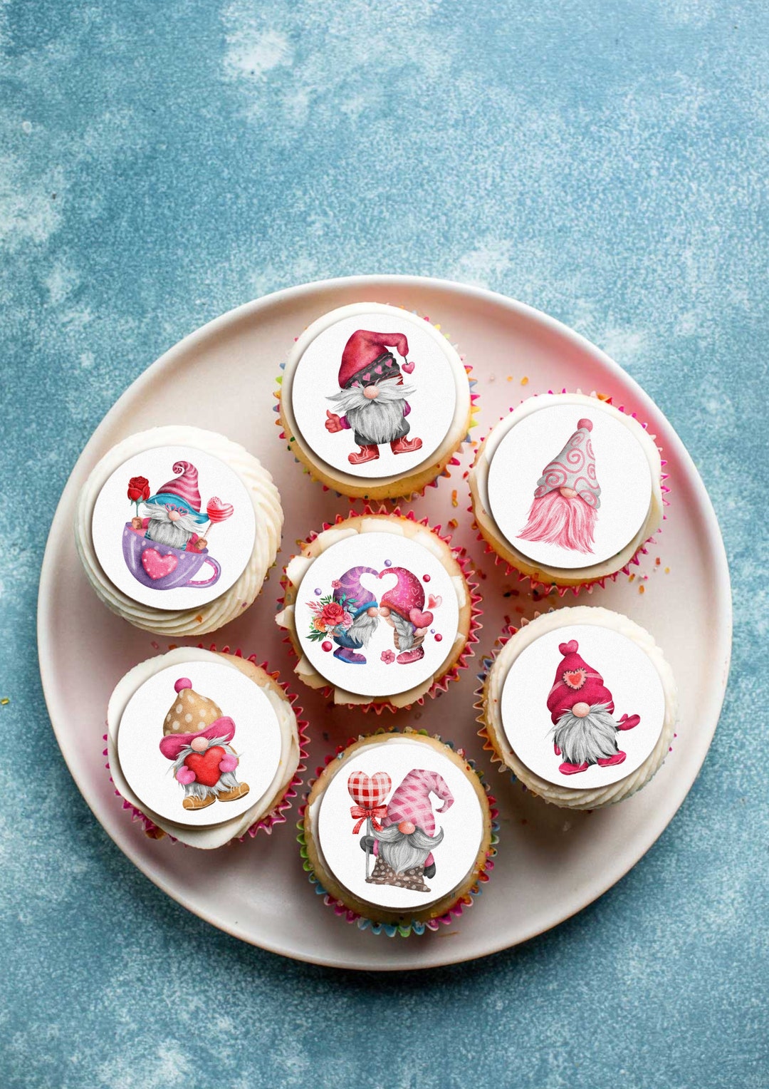 Edible Gnome Valentines Cupcake Toppers | Pre-cut Icing Sheet | 15 X ...