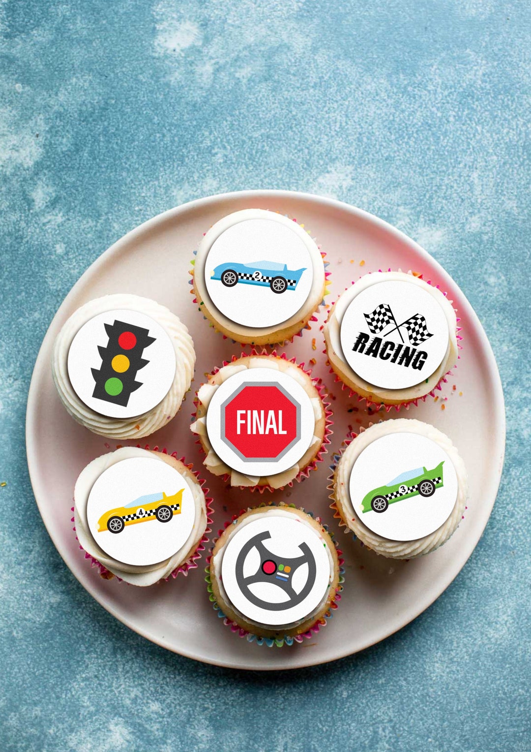 Edible Race Car Cupcake Toppers Pre Cut Icing Sheet 15 X 5cm