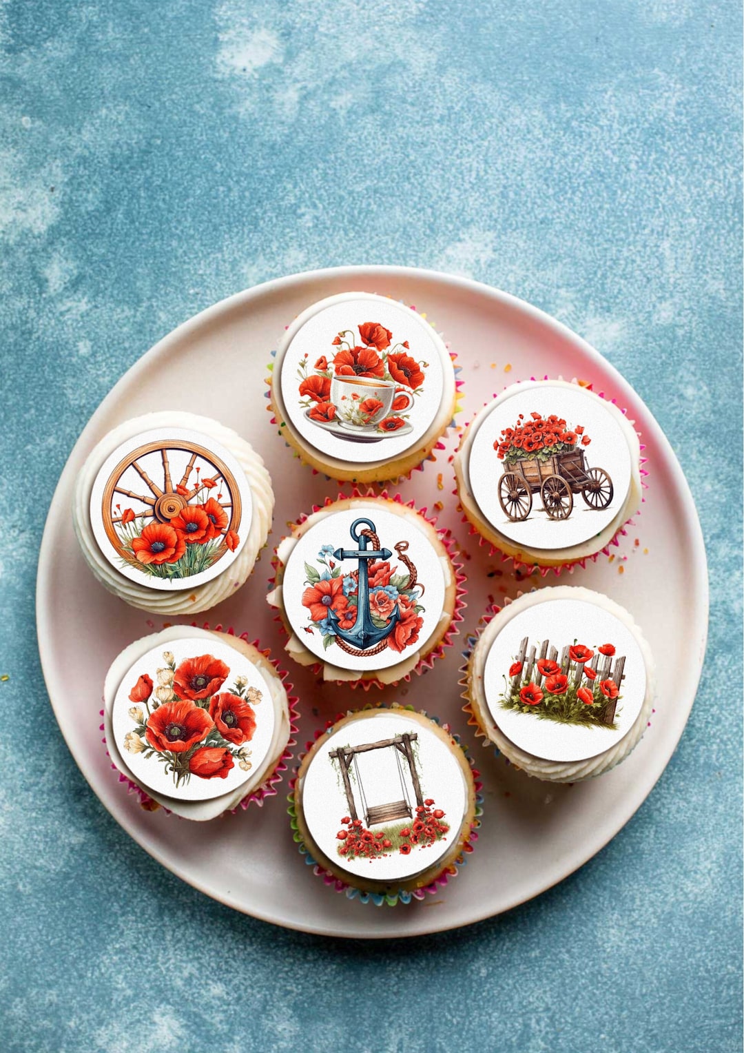 Edible Red Poppy Cupcake Toppers | Pre-cut Icing Sheet | 15 X 5cm ...