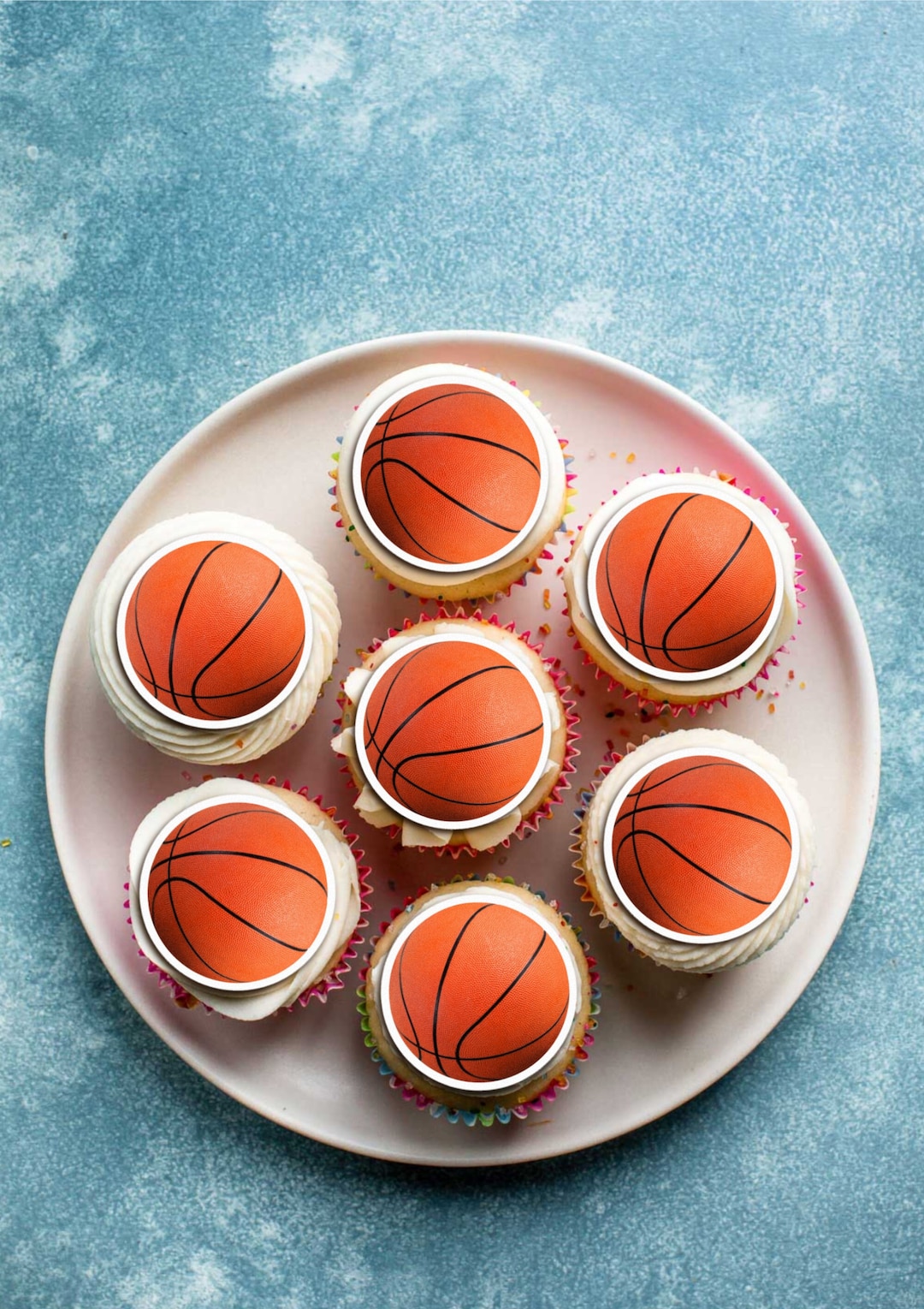 Edible Basketball Cupcake Toppers Pre-cut Icing Sheet 15 X 5cm Circles ...