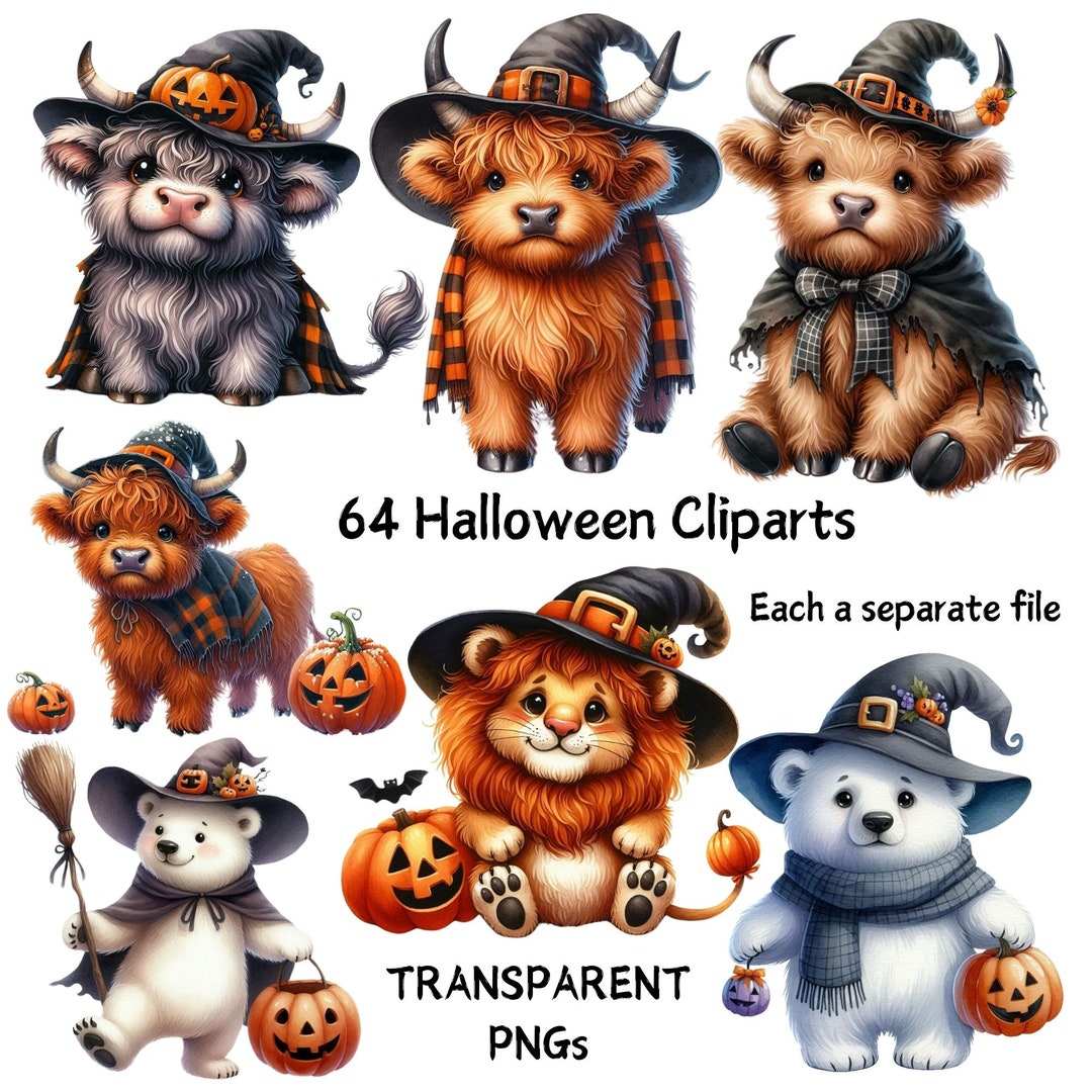 64 Whimsical Halloween Clipart Images Bundle Cute Baby Animals in ...