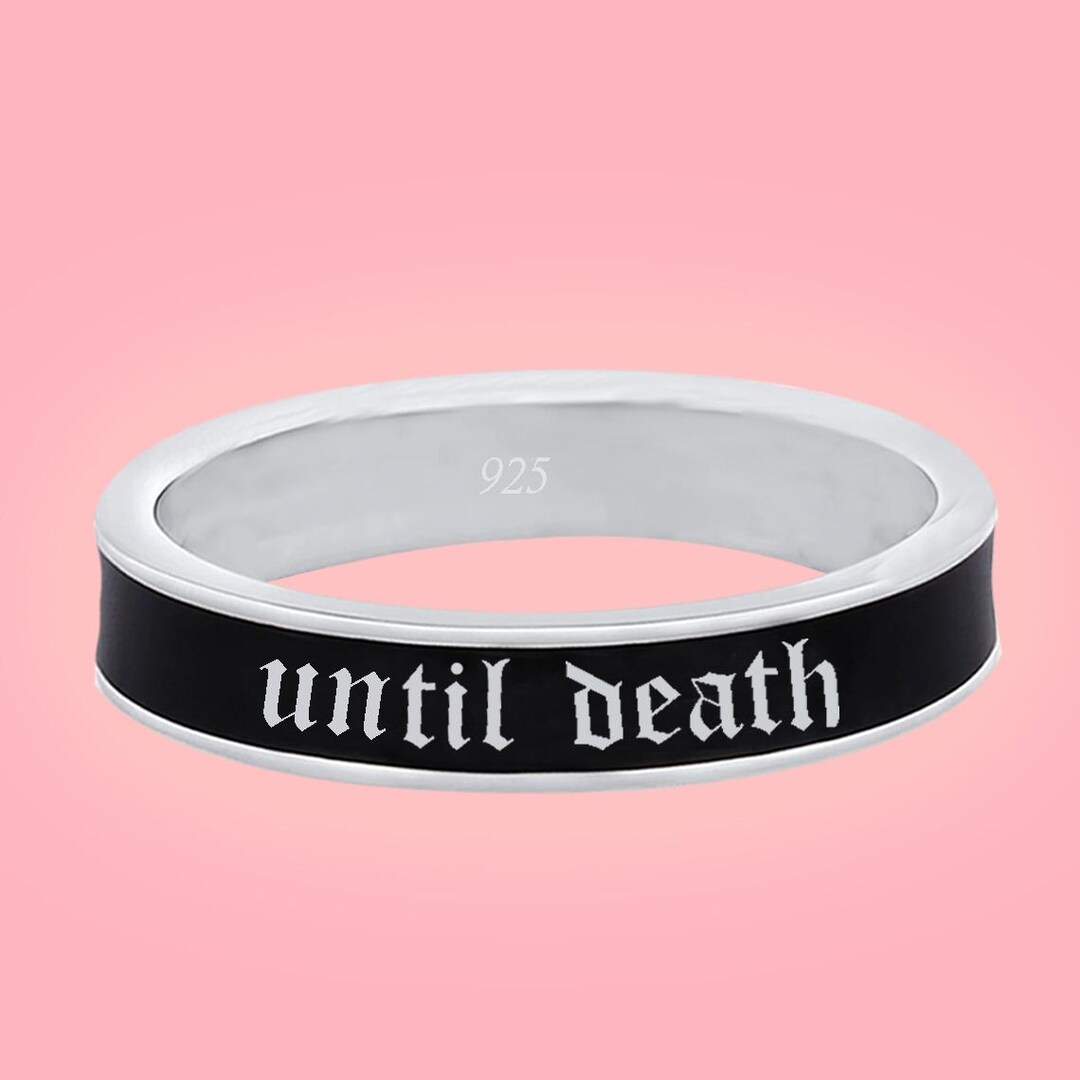 925 Sterling Silver Until Death Black Enamel Ring - 4mm Band - Etsy