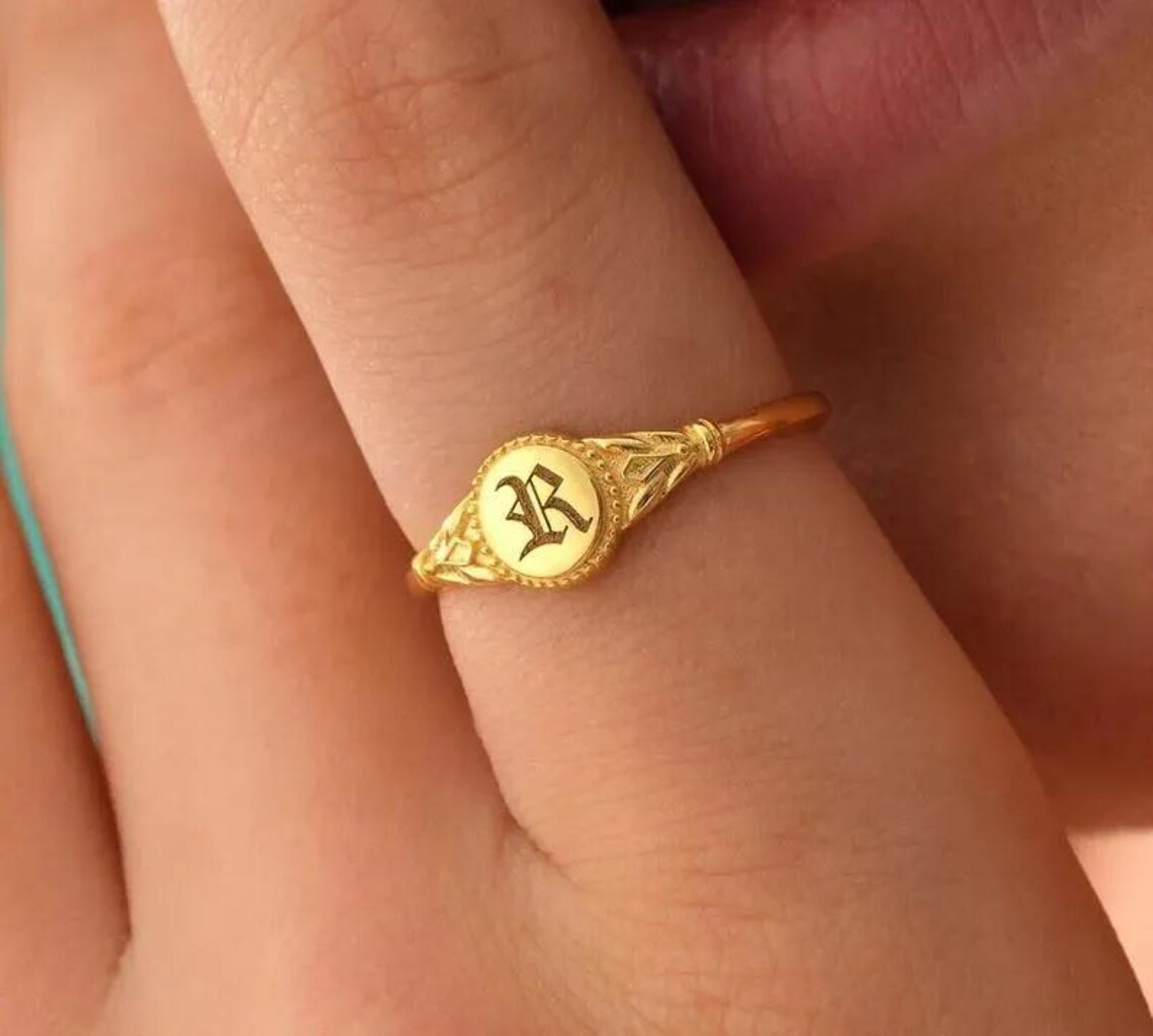 Sterling Silver R Custom Letter Signet Pinky Ring - Etsy
