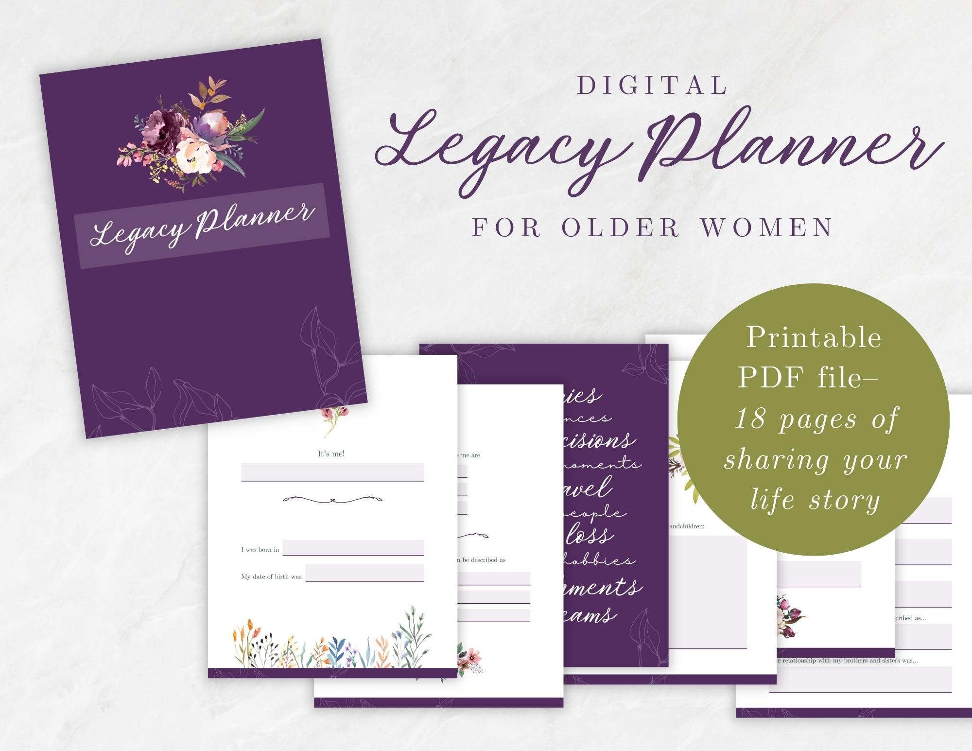 Legacy Planner for Older Women | Printable Planner | final Wishes | gifts for Mom | gifts for ...