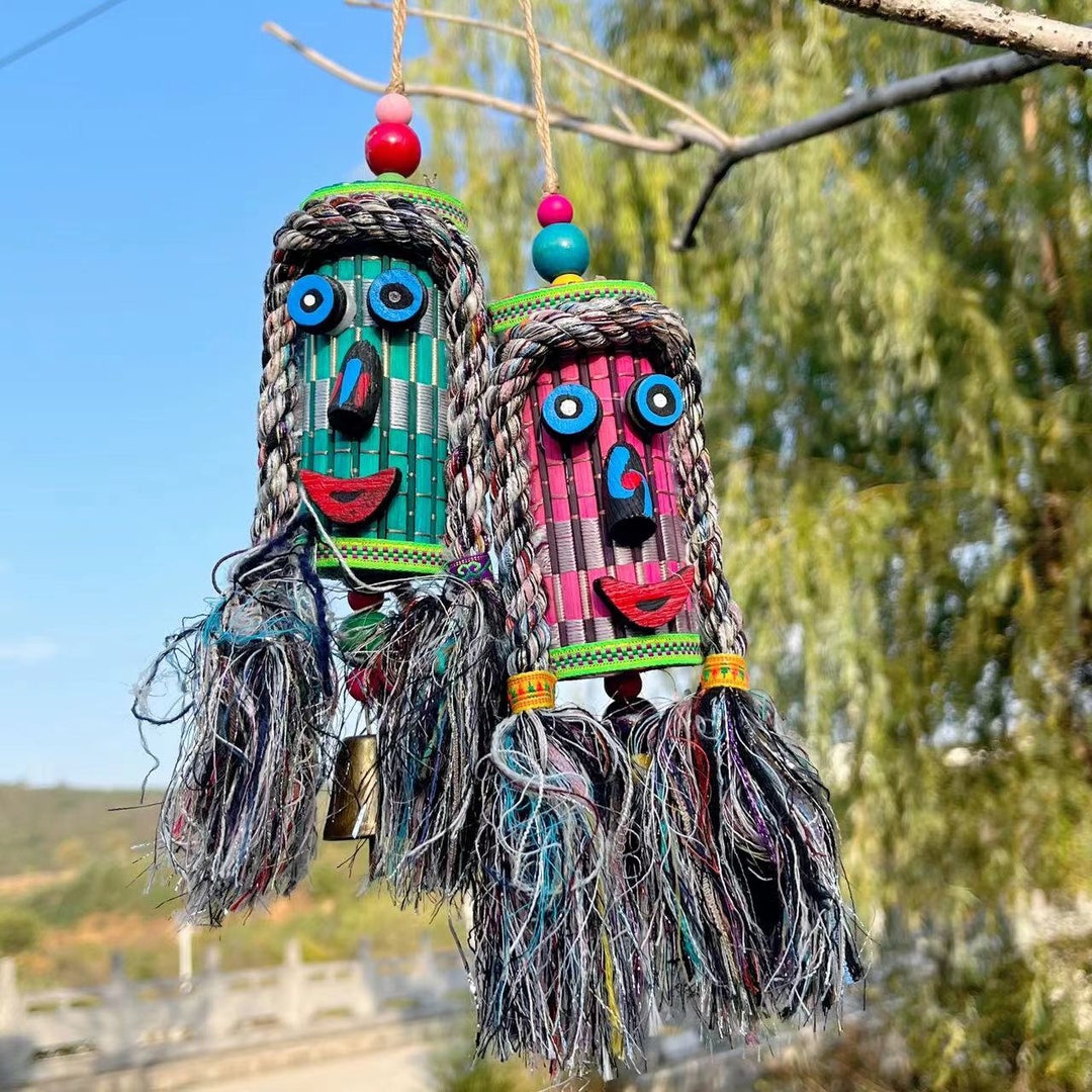 1pic Christmas Painted Wood Carving Wind Chimes,door Frame Hanging Mask ...