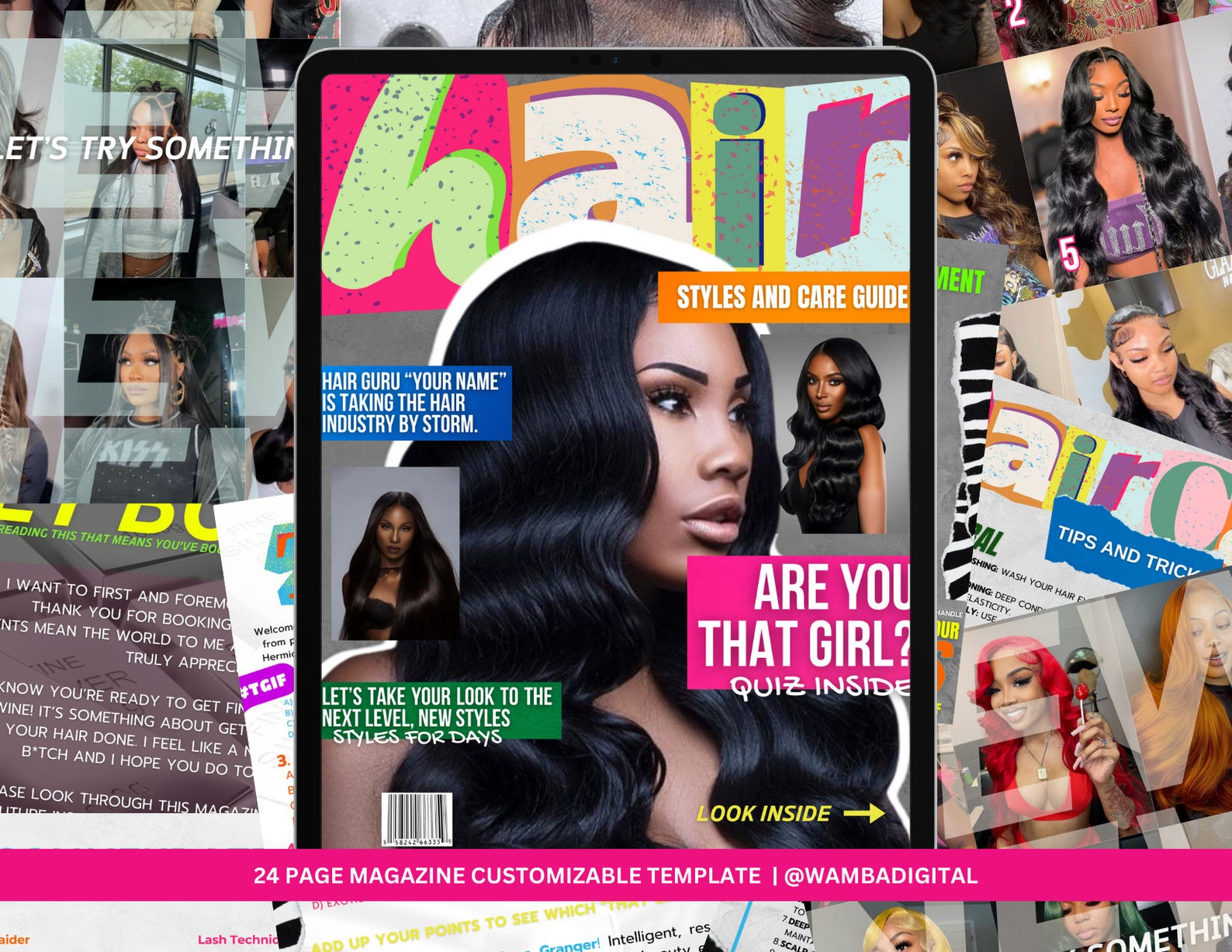 24 Page Hair Magazine Template, Digital Products, Editable Template ...