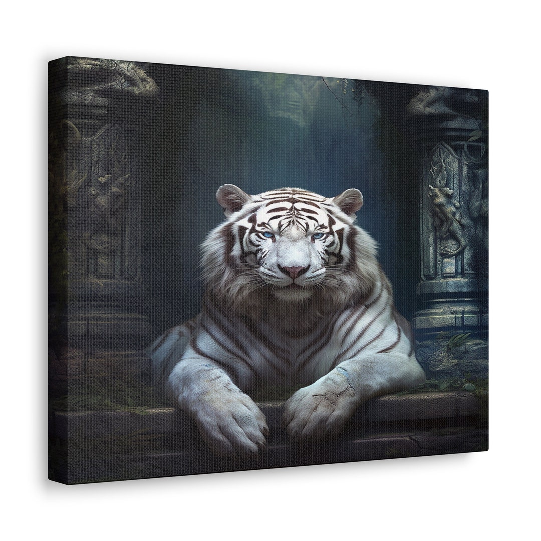 White Tiger in Mayan Temple Ruins Original Artwork on Canvas - Etsy