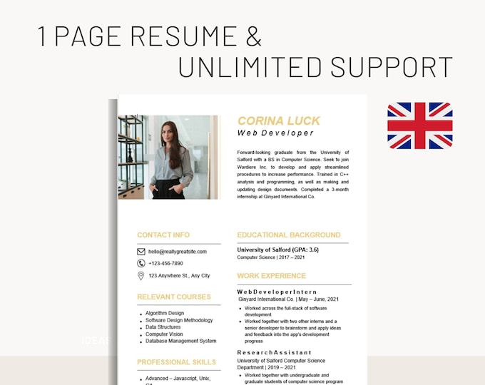 Modèle de CV professionnel d'une page en anglais pour Word | Convient ...
