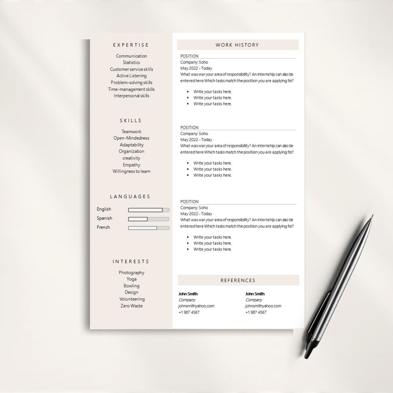 English Resume Template for Word | 2-page CV With Cover Motivation ...