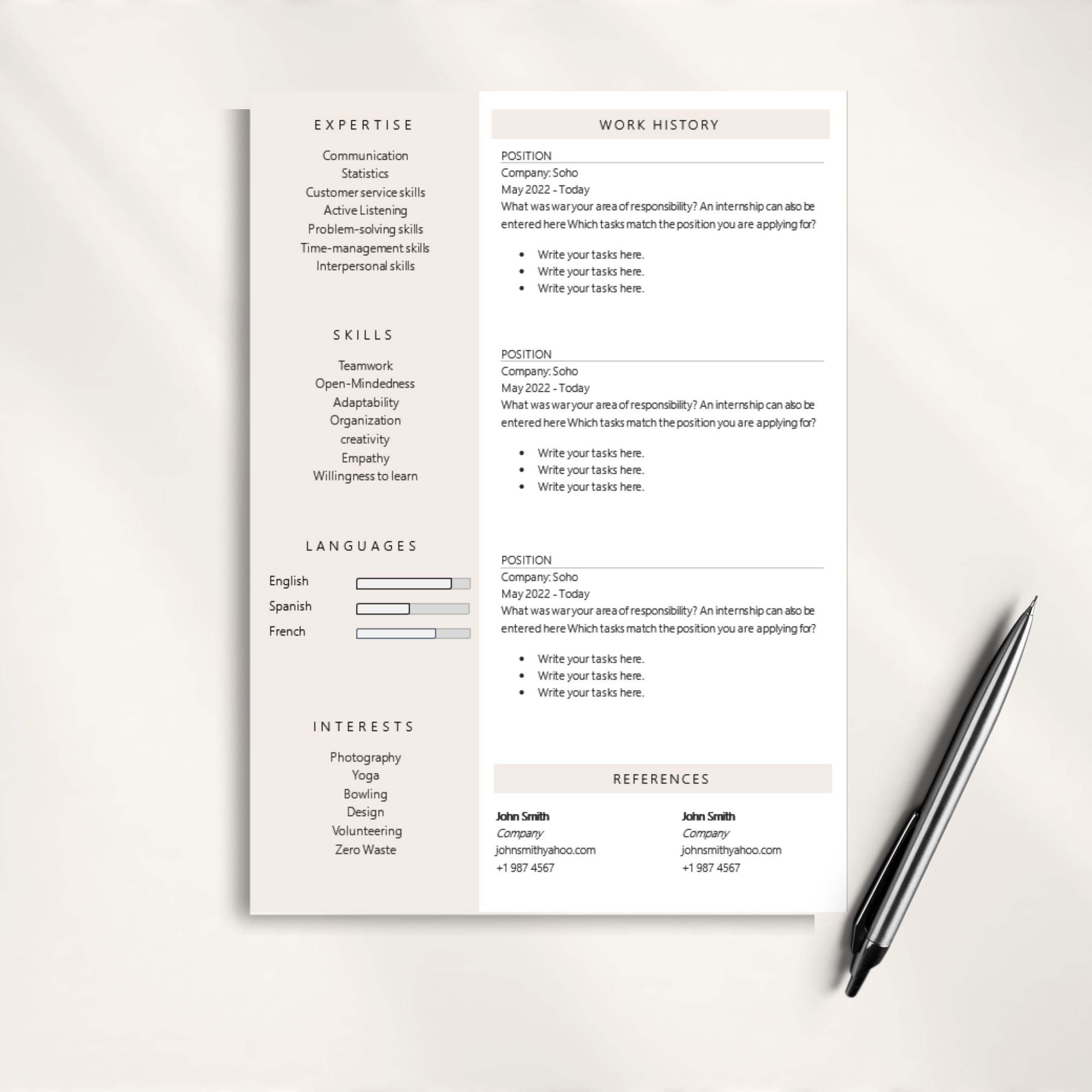Plantilla de CV en inglés para Word CV de 2 páginas con carta de ...