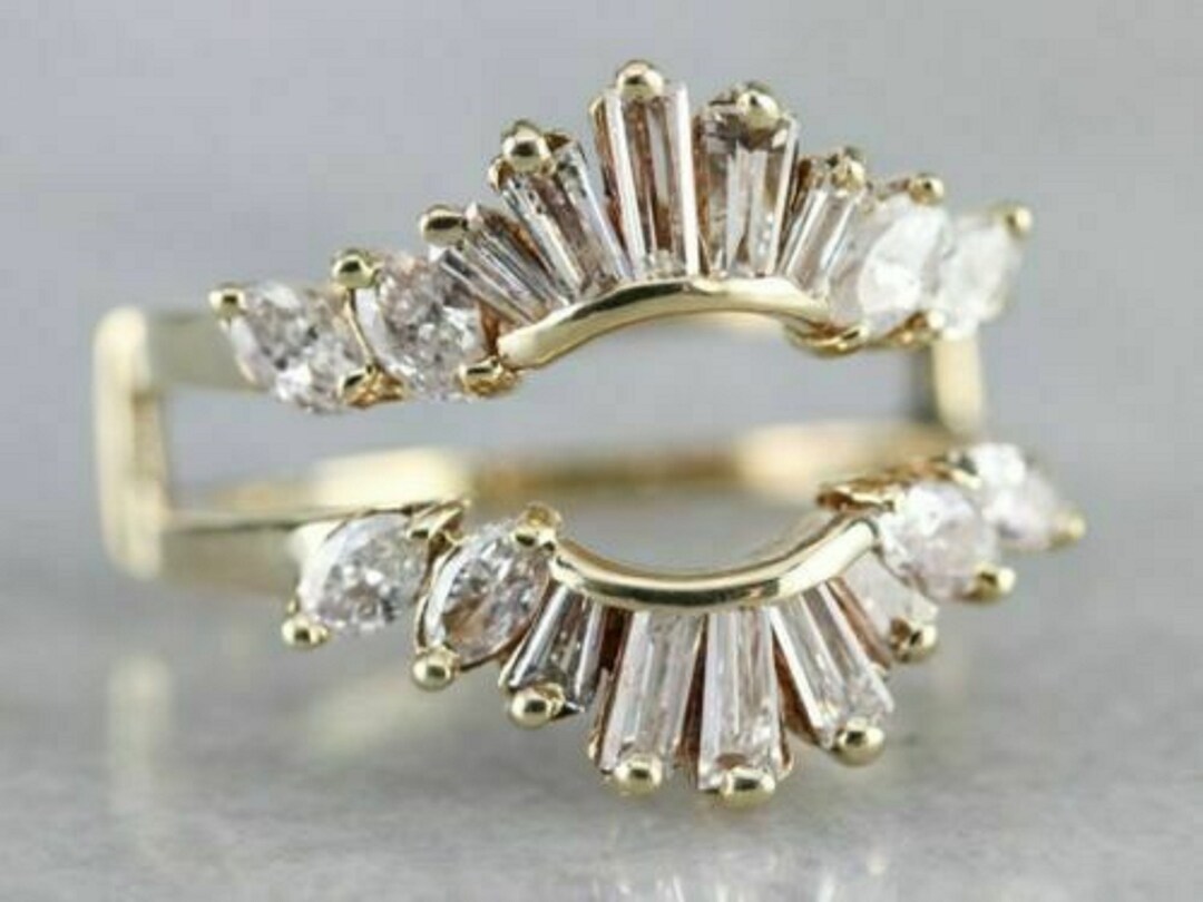 2ct Baguette Enhancer Wrap Guard Anniversary Wedding Ring 14K Yellow ...
