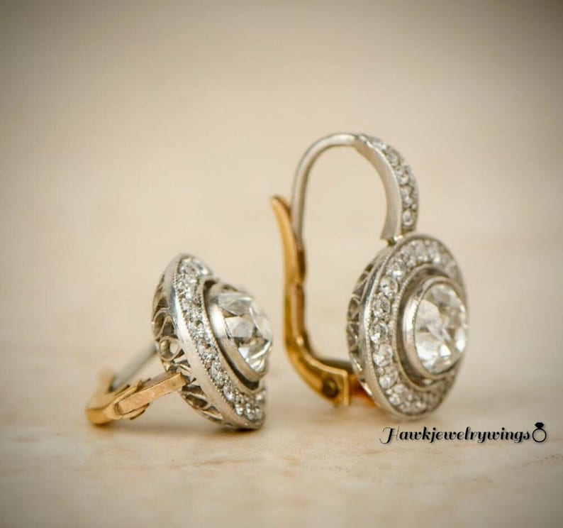 Antique Vintage Art Deco Earrings, Floral Lever Back Earrings, Round ...