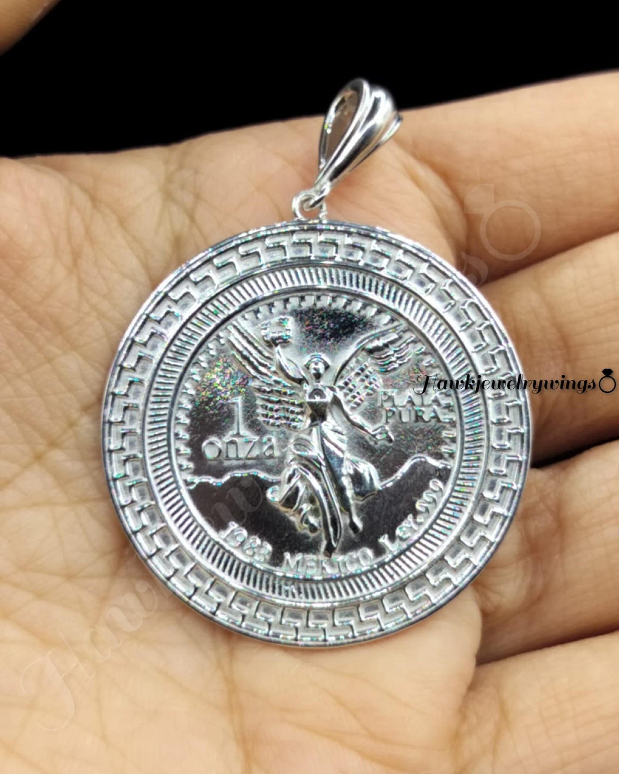 Pendant CENTENARIO Mexican Shape Sterling Silver 14K White - Etsy