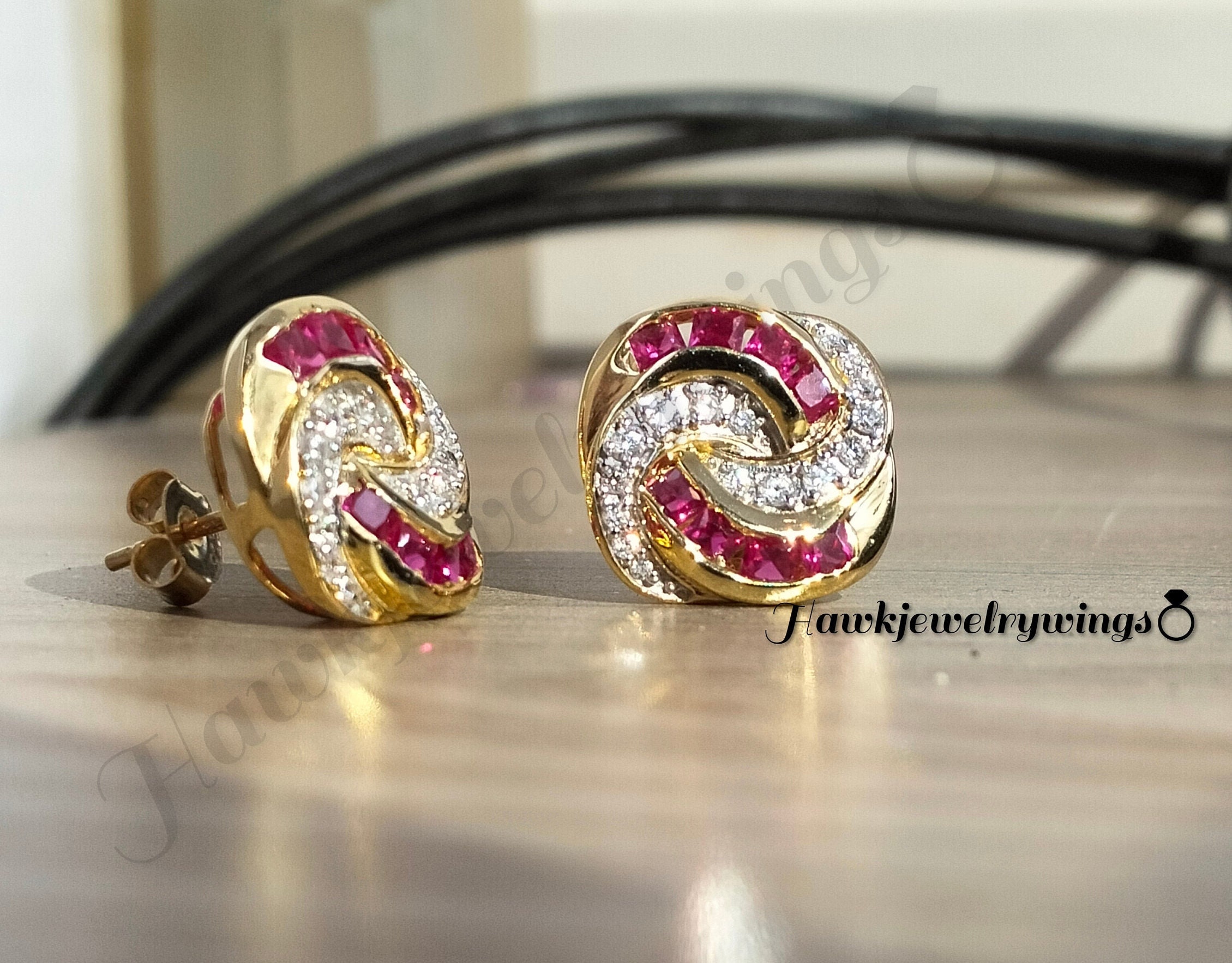 2ct Princess Cut Ruby & Diamond Statement Earrings Ruby and - Etsy