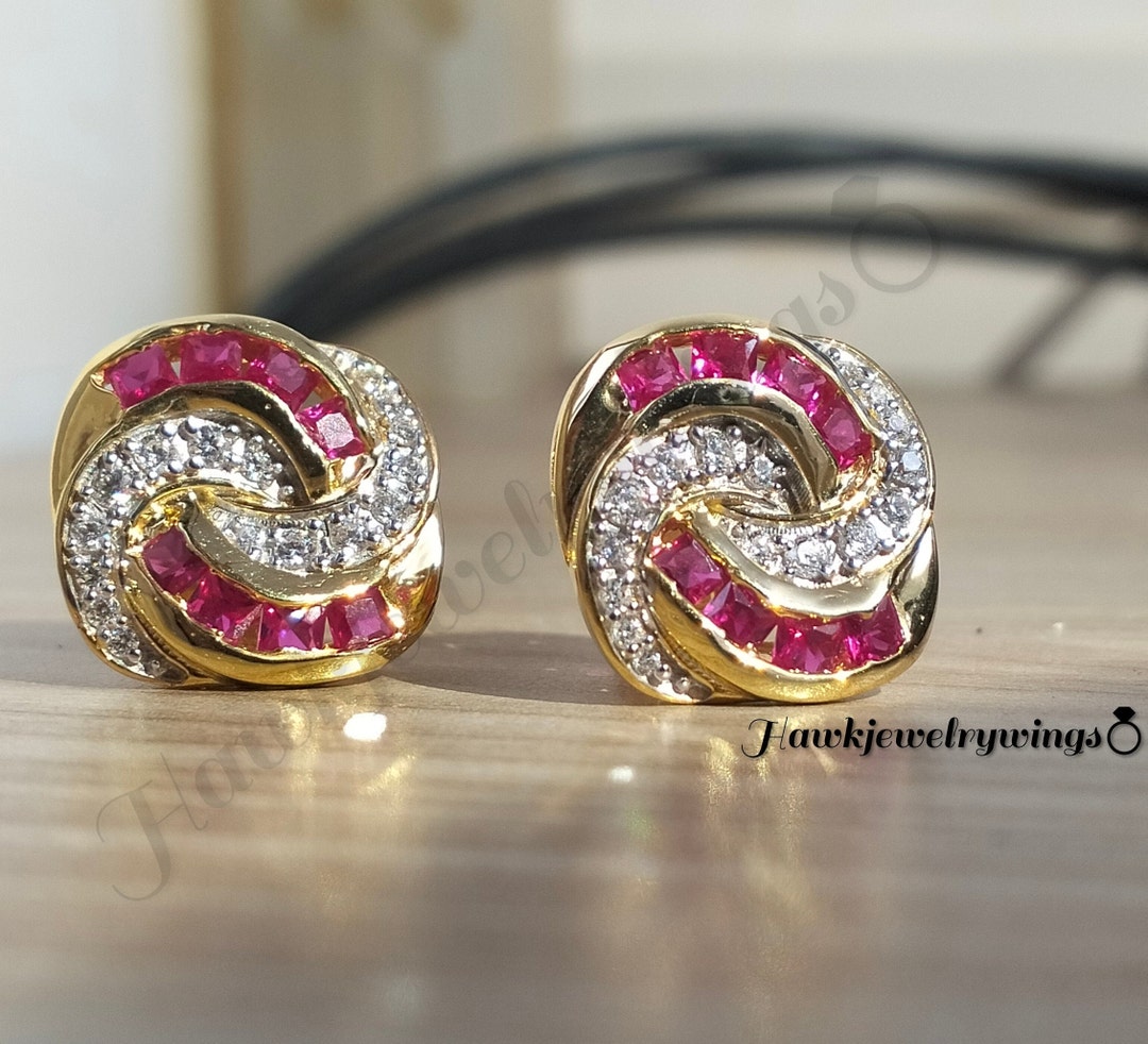 2ct Princess Cut Ruby & Diamond Statement Earrings, Ruby and Diamond ...