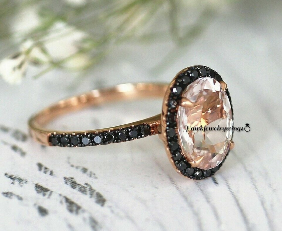 2.50CT Oval Cut Morganite Halo Wedding Engagement Ring 14k Rose Gold ...