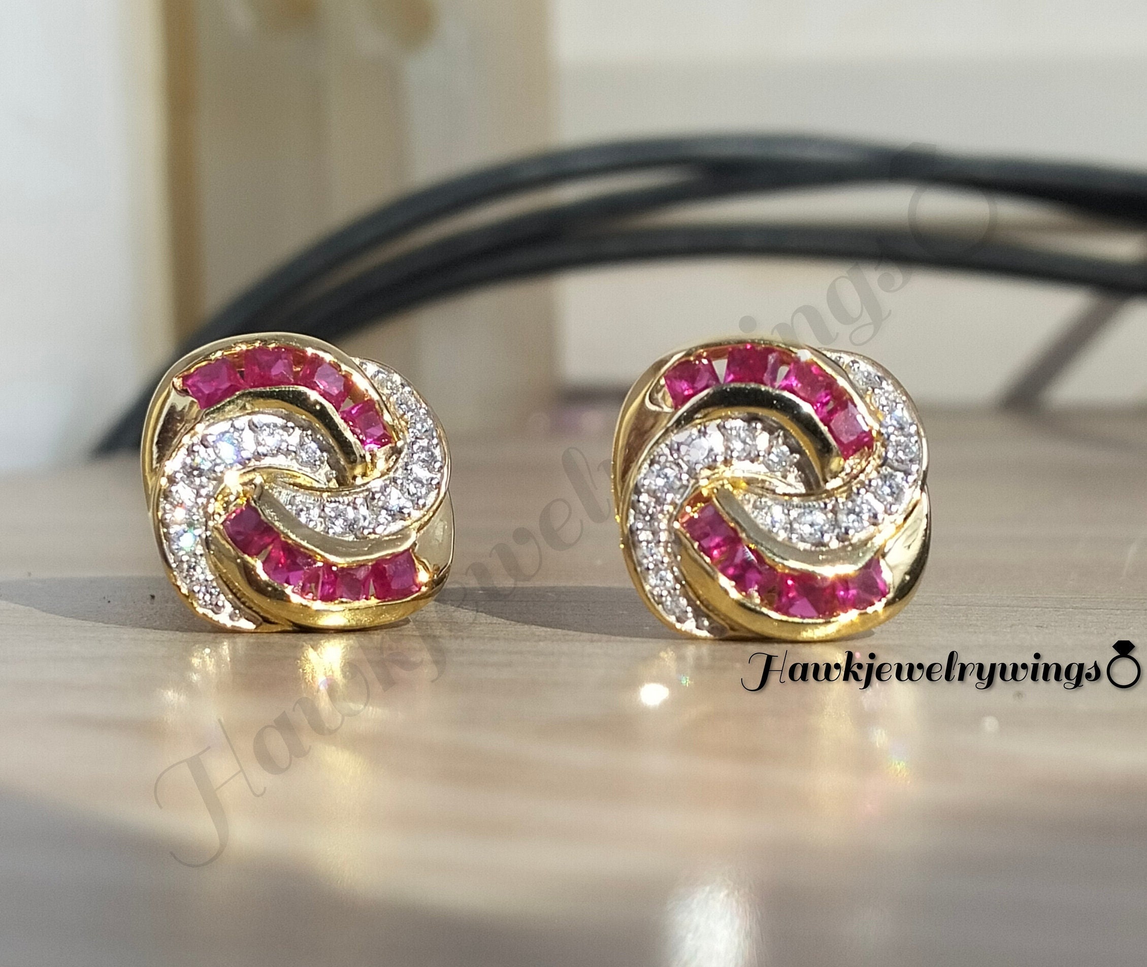 2ct Princess Cut Ruby & Diamond Statement Earrings, Ruby and Diamond ...