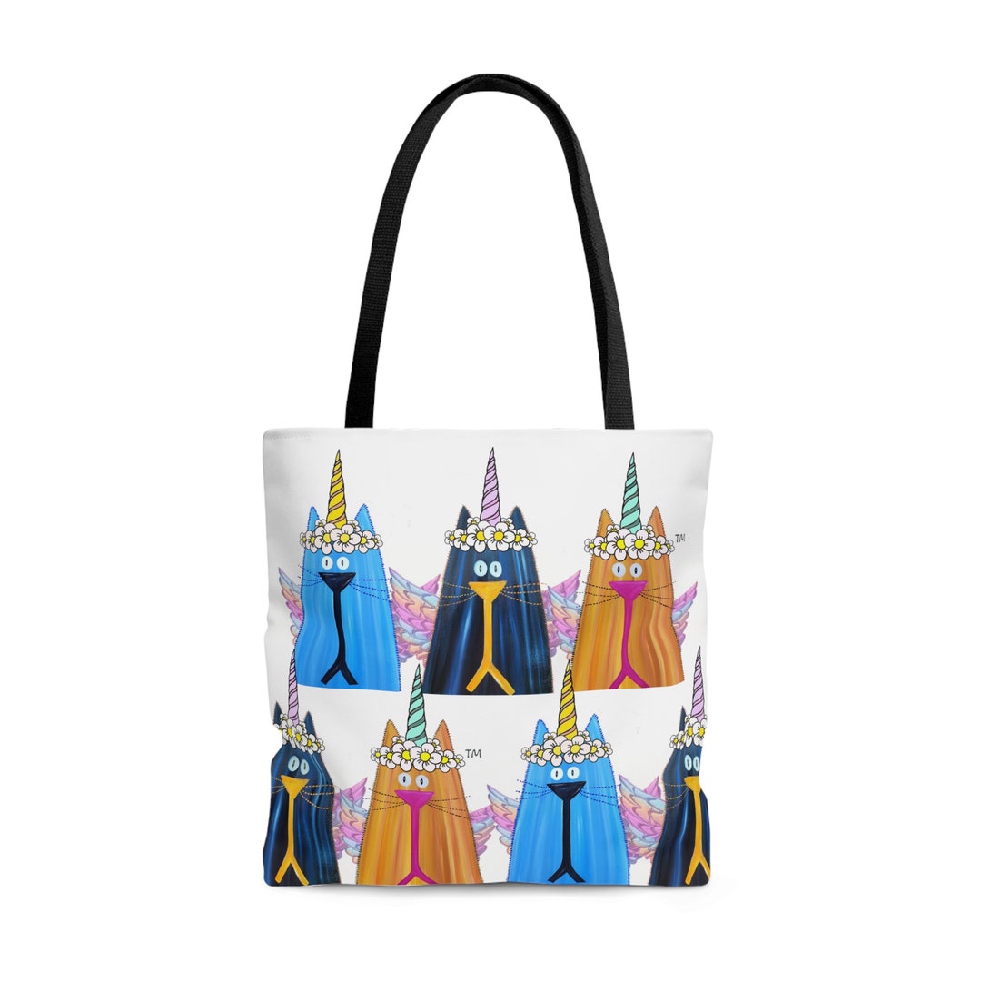 Three Cats Unicorn Rainbow Wings Cute Funny Kitty Shopping Tote Bag Original NGB Natsart Printed ...