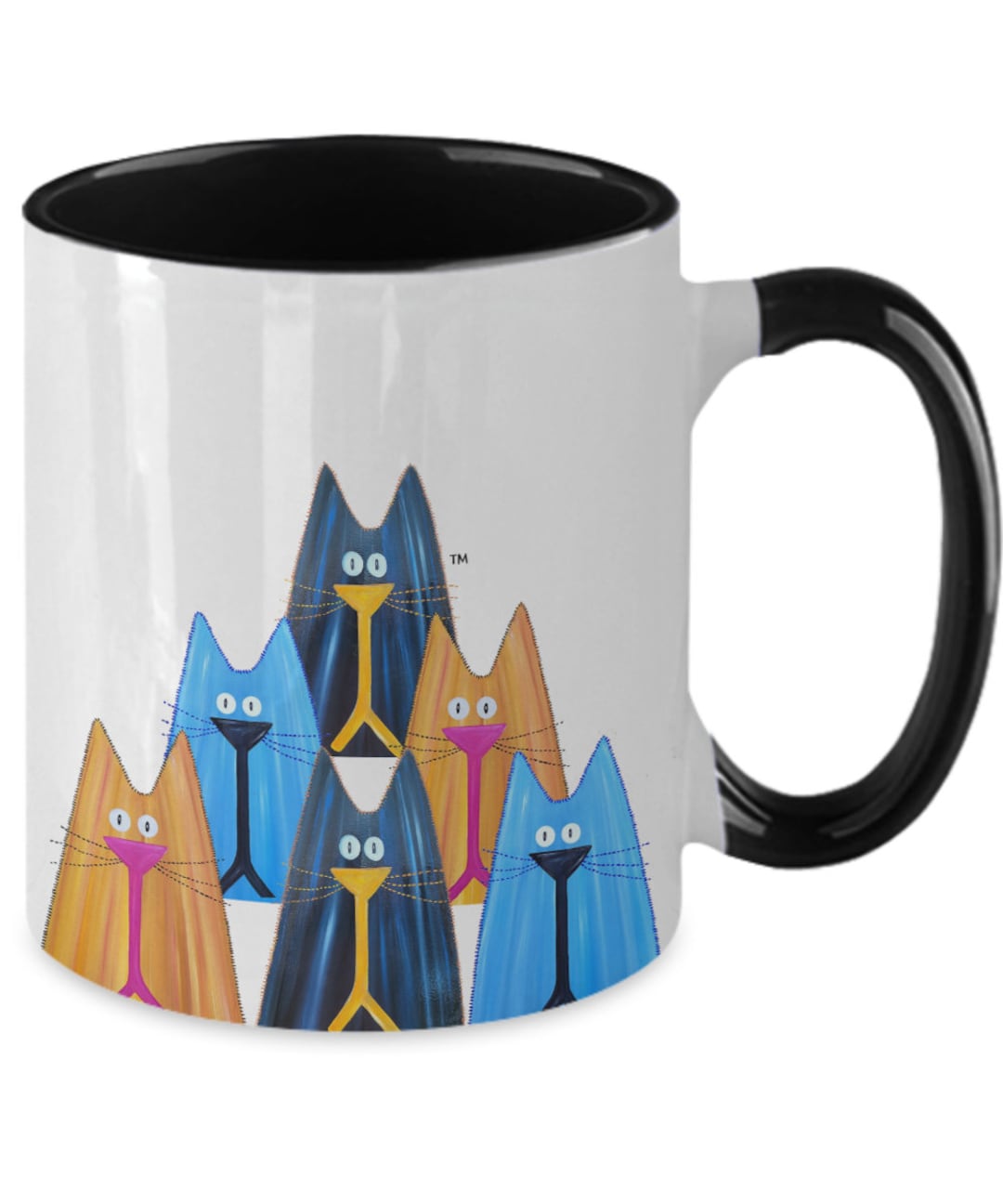 Three Cats Stacked, Coffee Mug, Funny Cats, Cute Cats Mug, Abstract Original Art, Natsart ...