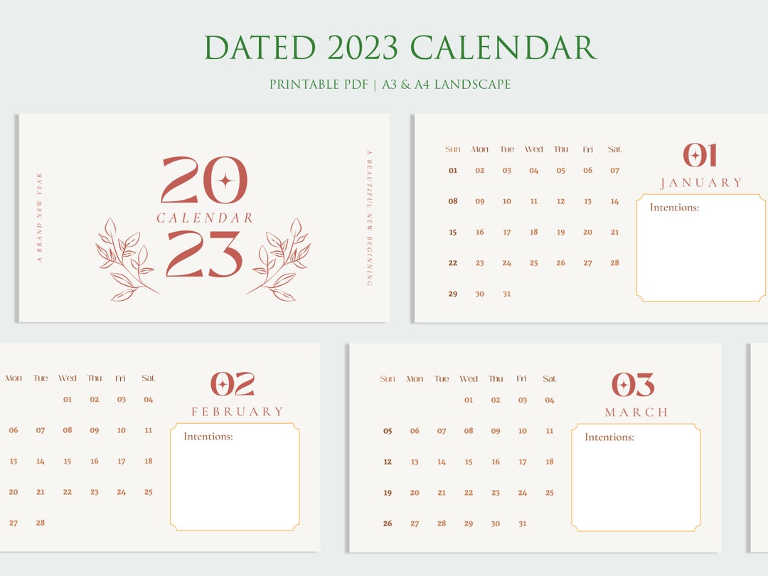 2023 Boho Printable Landscape Calendar A3 & A4 | Yearly Calendar ...