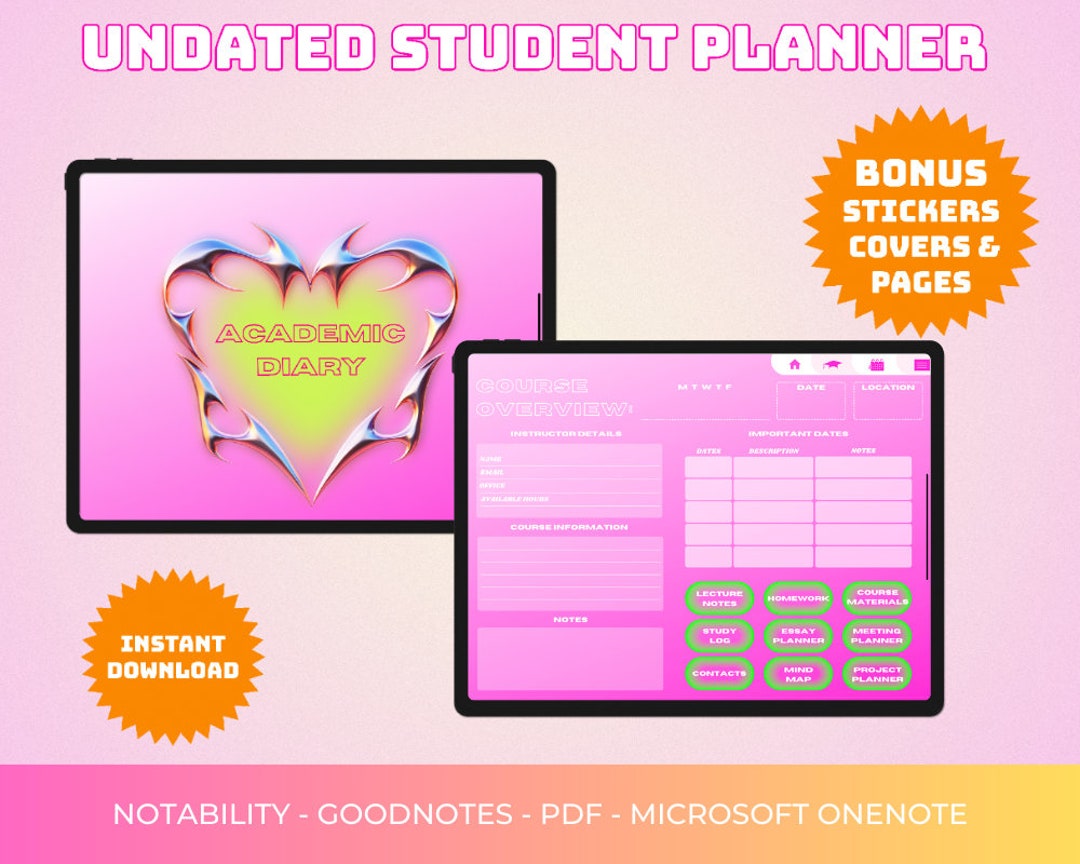 Undated Student Digital Planner, Academic Planner, Assignment Tracker ...