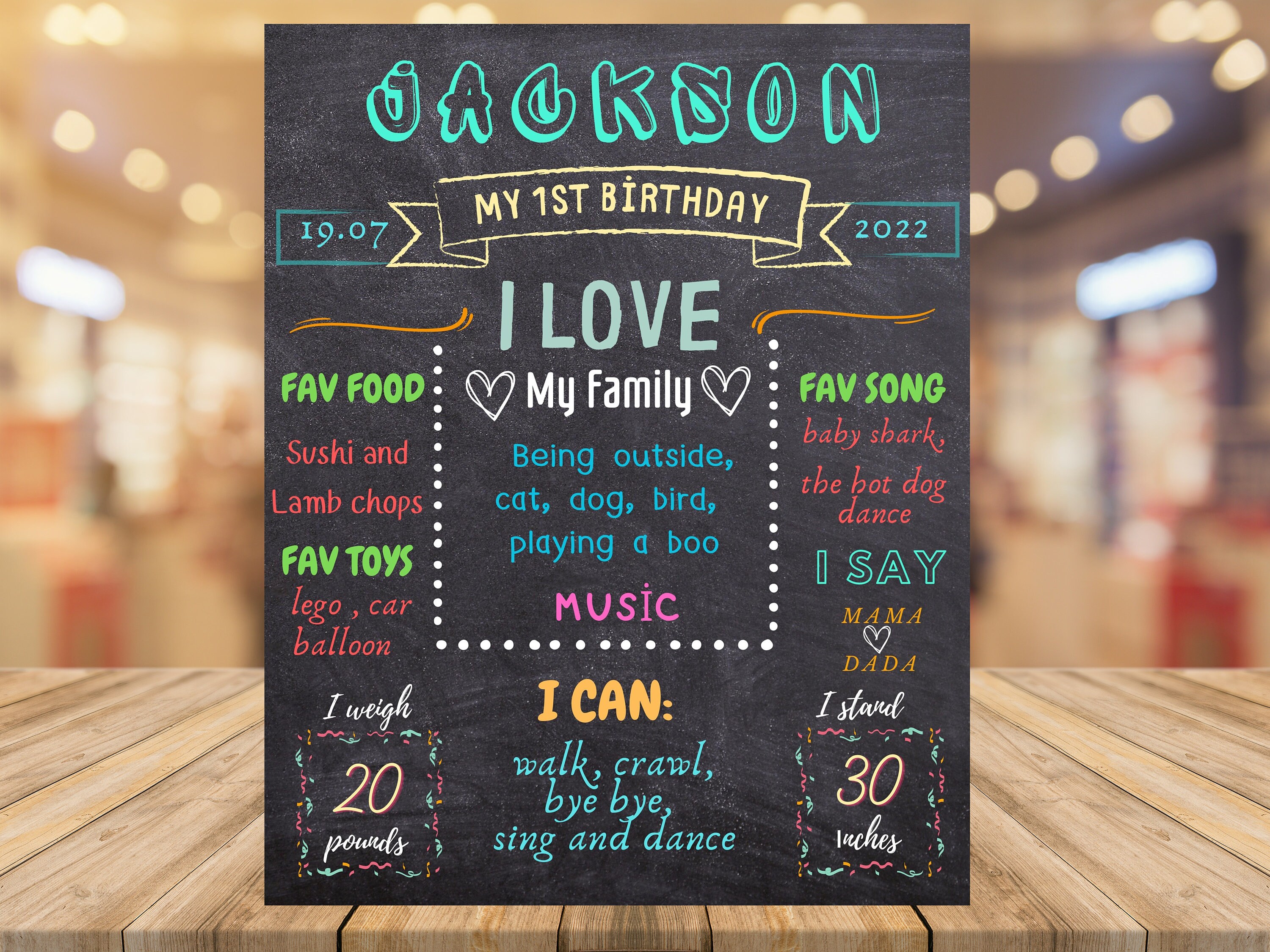 Personalized 1st Birthday Chalkboard Sign, Chalkboard Printable Poster ...