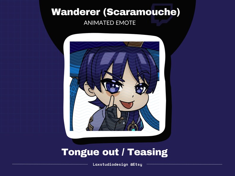 Scaramouche/ Wanderer Genshin Impact Hand Drawn Animated Emote (tongue ...