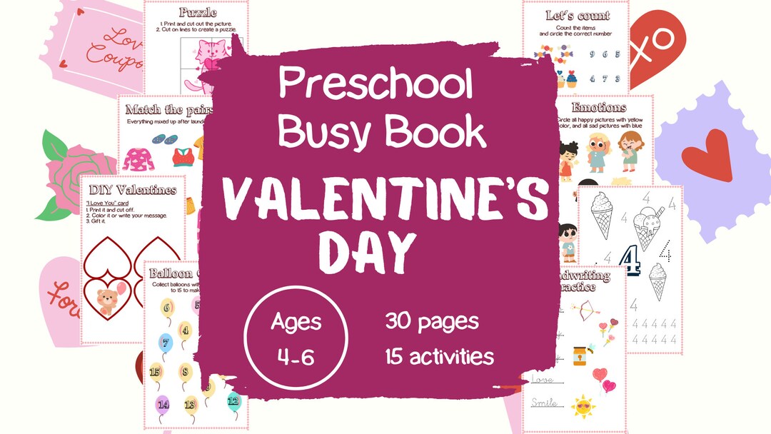 Preschool Workbook Busy Book Valentine's Day Preschool Activity ...