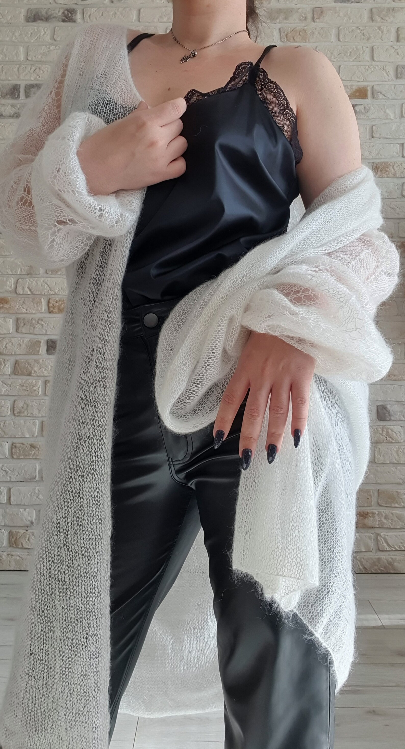 Long Lace Cardigan, Fluffy Mohair Cardigan, Hand Knit White Wool ...
