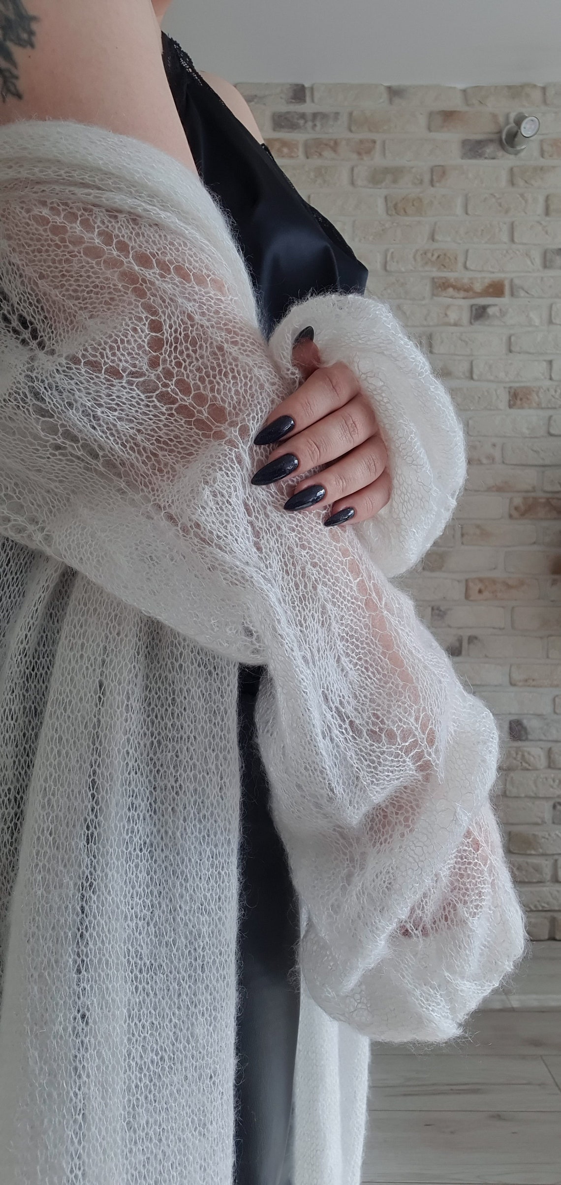 Long Lace Cardigan, Fluffy Mohair Cardigan, Hand Knit White Wool ...