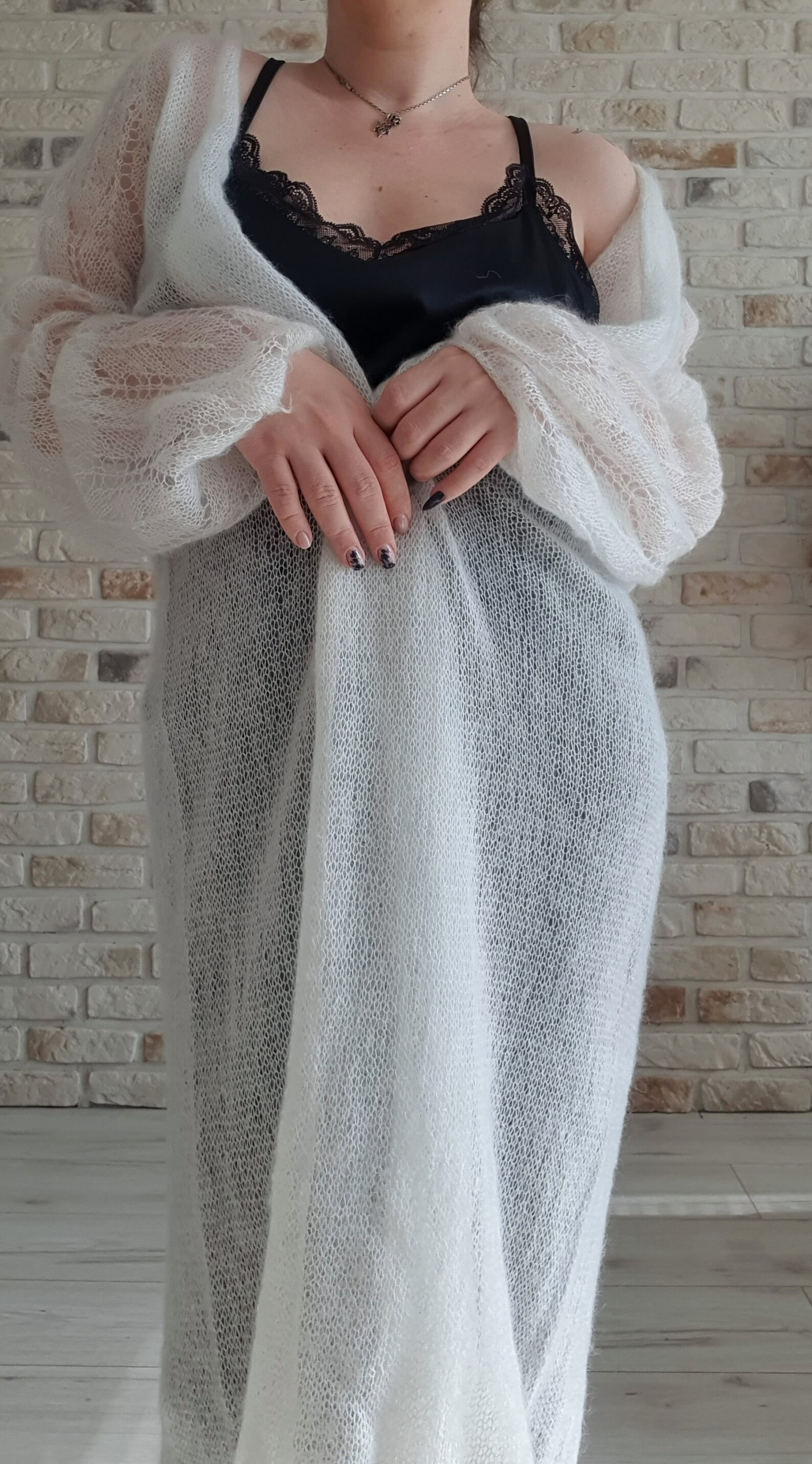 Long Lace Cardigan, Fluffy Mohair Cardigan, Hand Knit White Wool ...