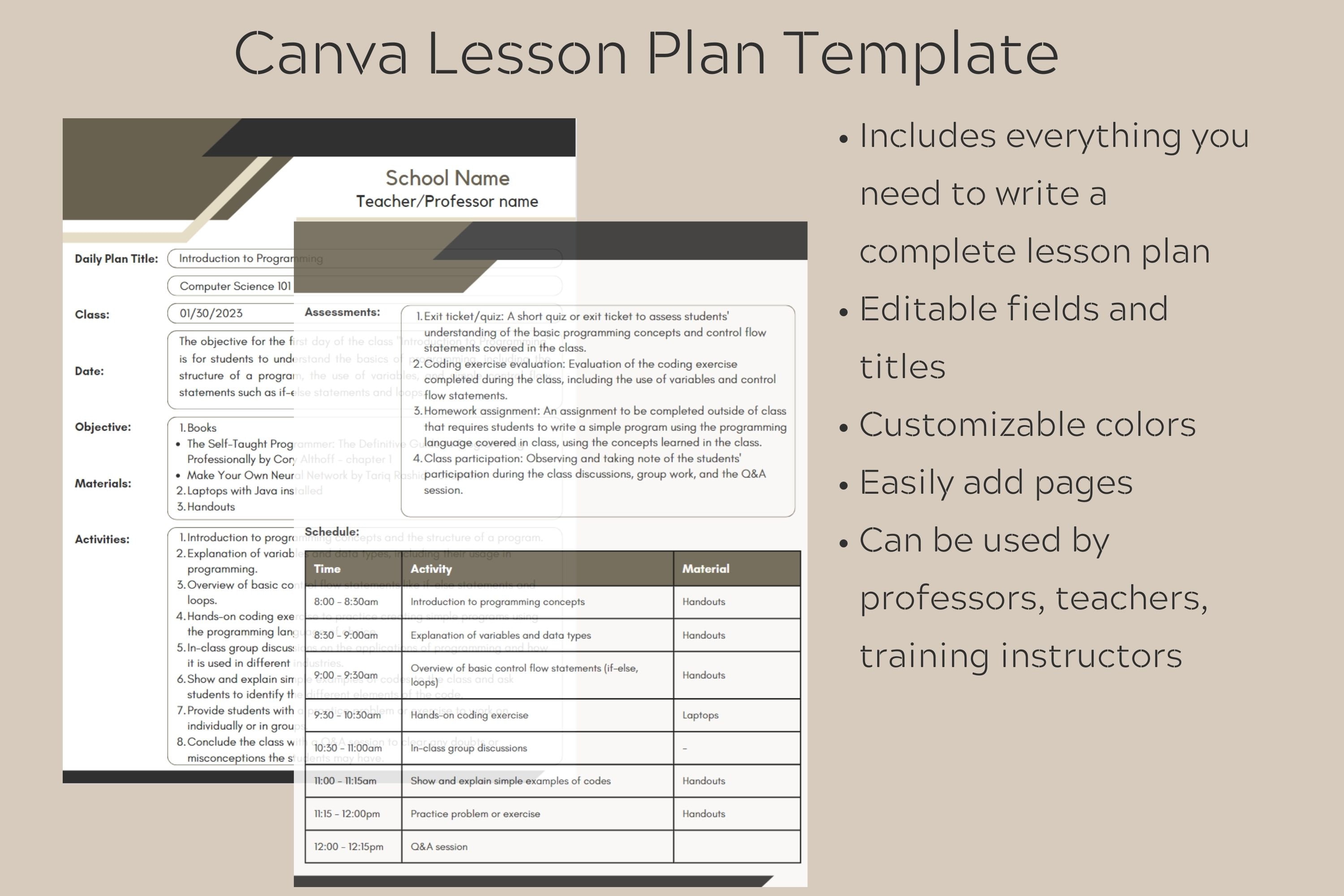 Lesson Plan Canva Template Etsy