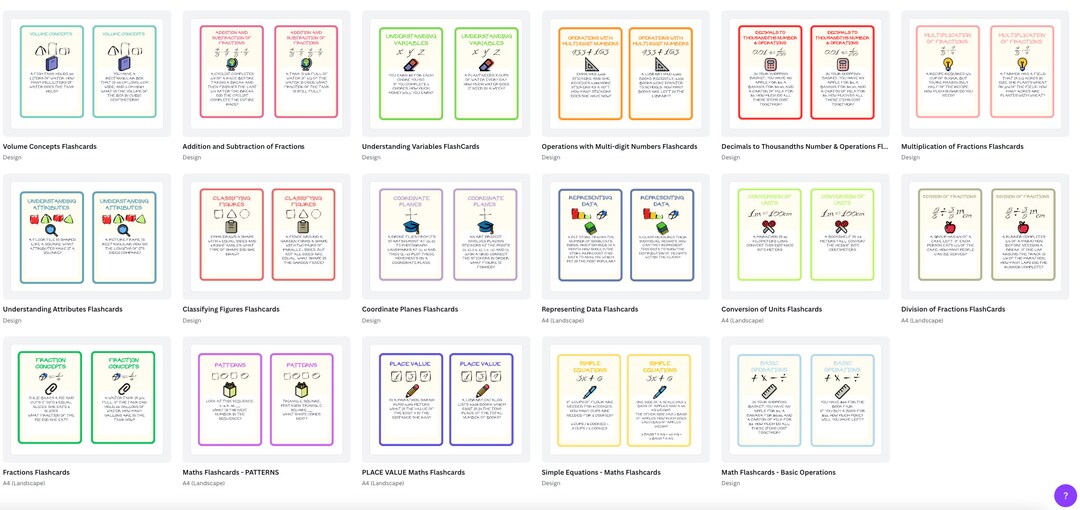 Math Flashcards: 170 Customizable Canva Flash Cards for Fifth Grade ...