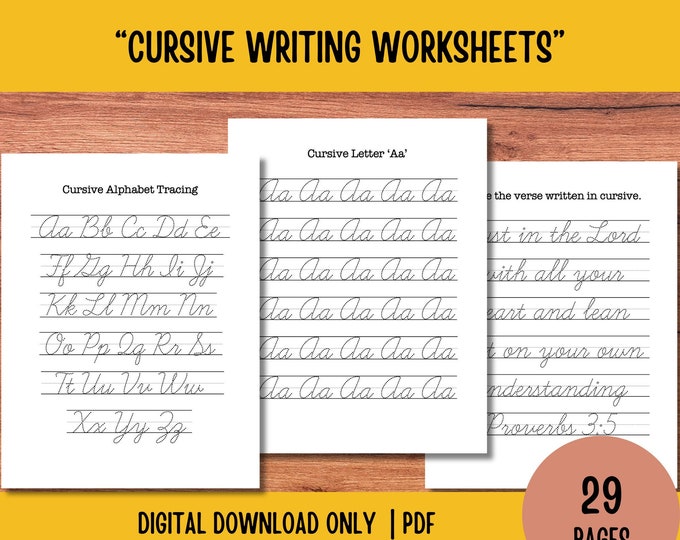 Cursive Writing Worksheets: Alphabet Tracing Practice (PDF) - Etsy