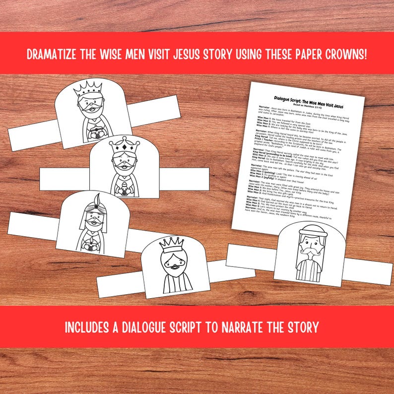 Wise Men Visit Jesus Paper Crown, Nativity Paper Craft, Christmas Story ...