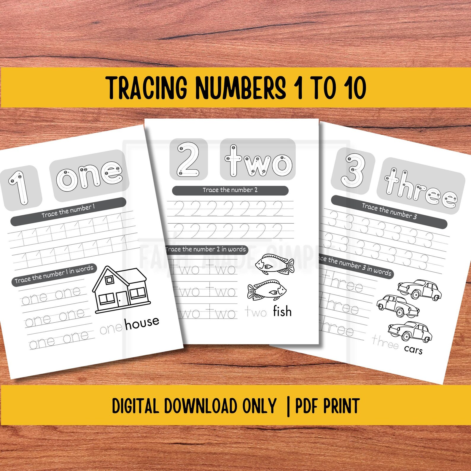 Number Tracing Worksheets, Tracing Numbers 1 to 10, Printable Traceable ...