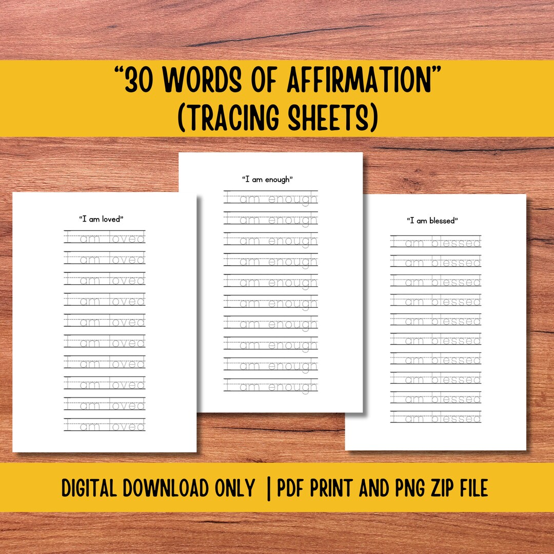 30 Words of Affirmation, Tracing Worksheets, Tracing Sentences ...